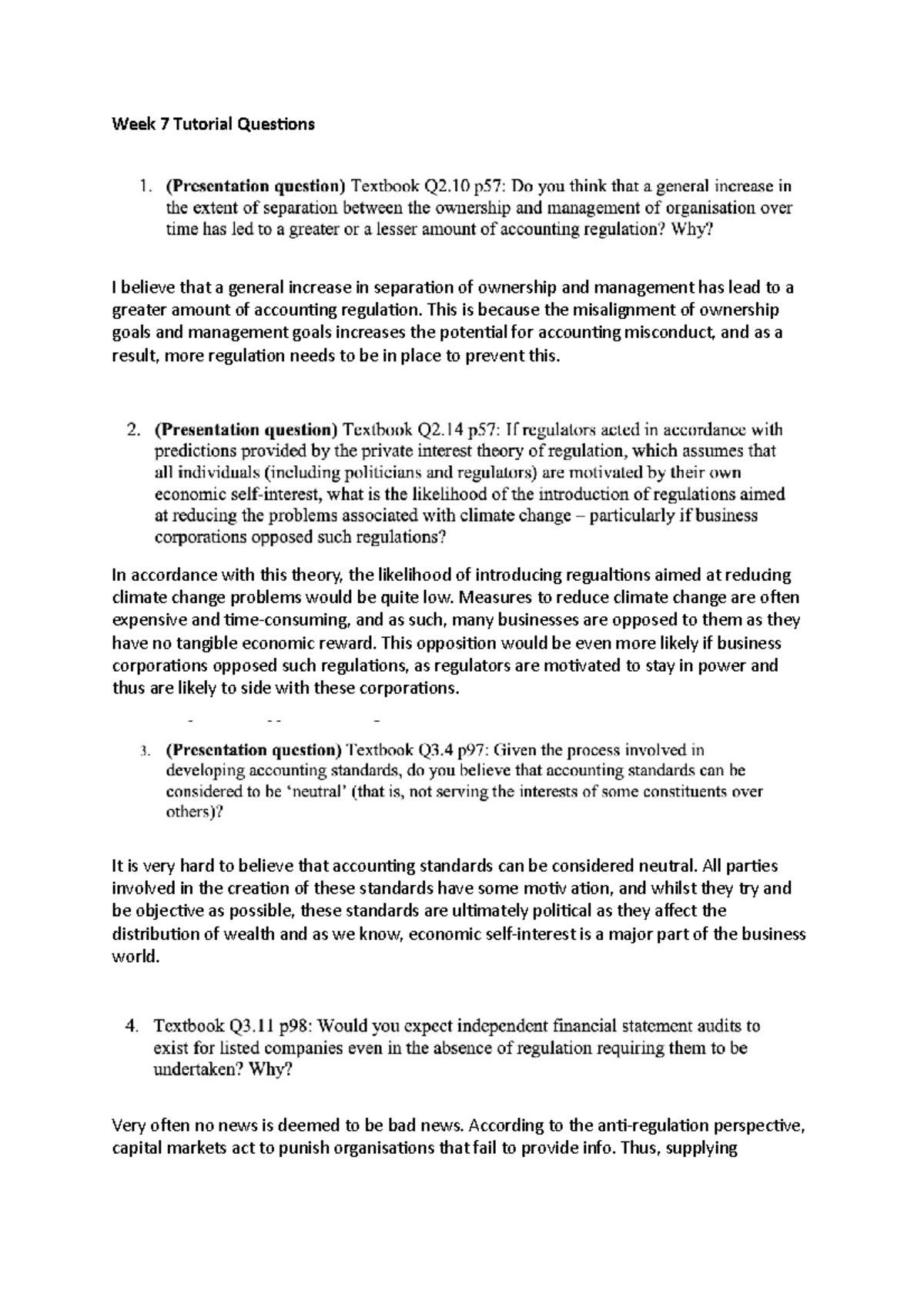 Week 7 Tutorial Questions - Week 7 Tutorial Questions I believe that a ...