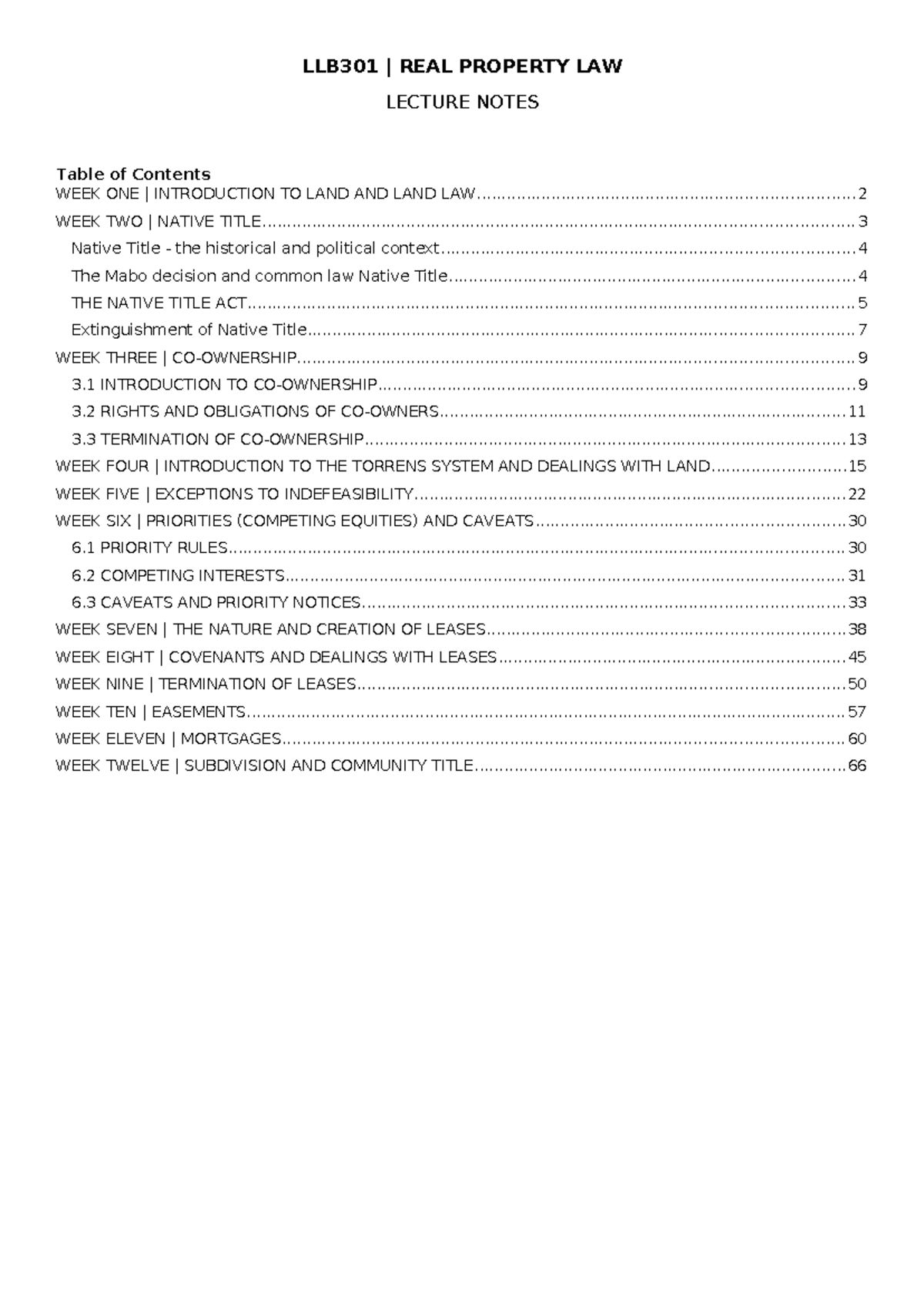 LLB301 Lecture Notes - LLB301 | REAL PROPERTY LAW LECTURE NOTES WEEK ...