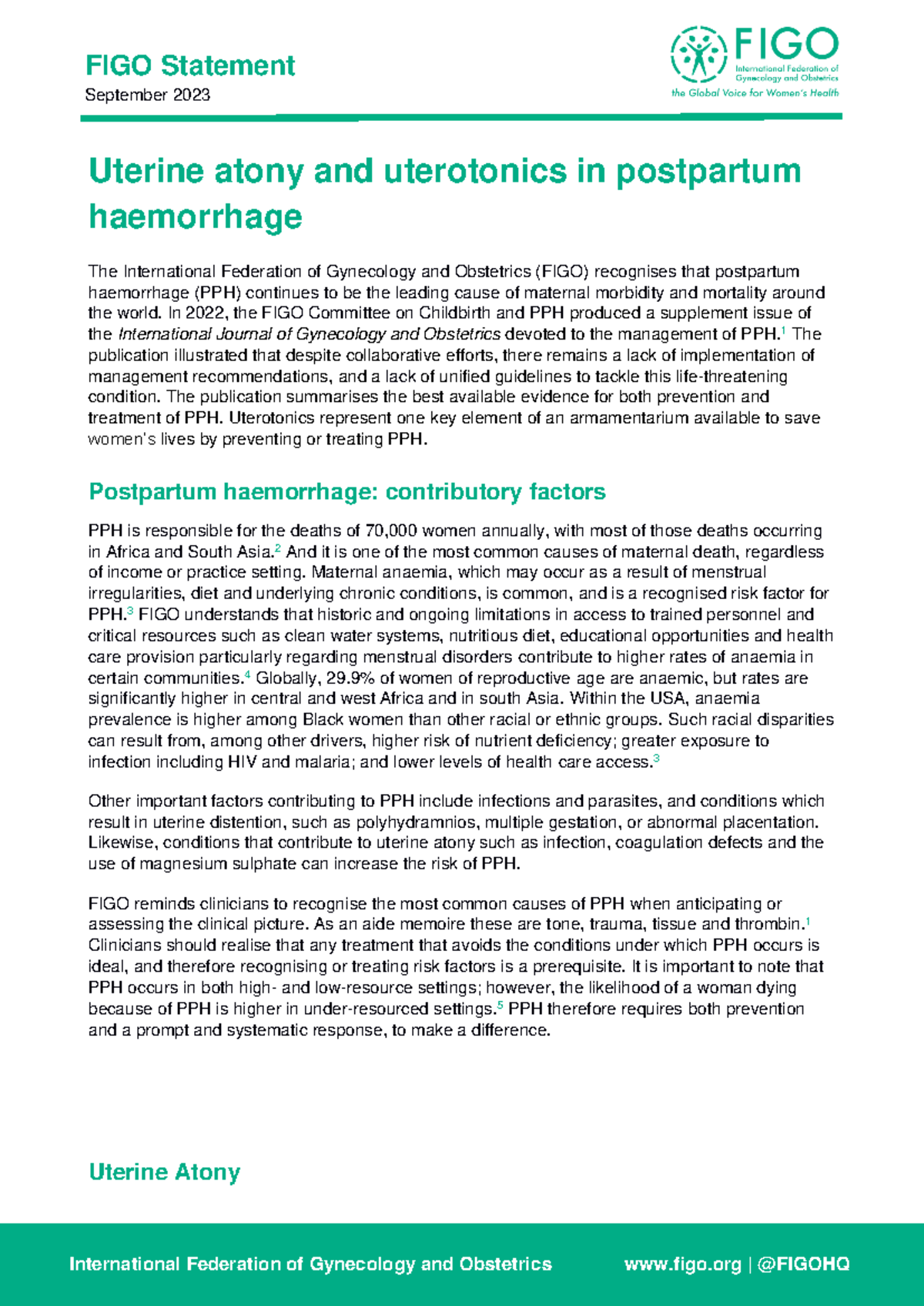 FIGO Statement Uterine atony uterotonics PPH EN - September 2023 ...