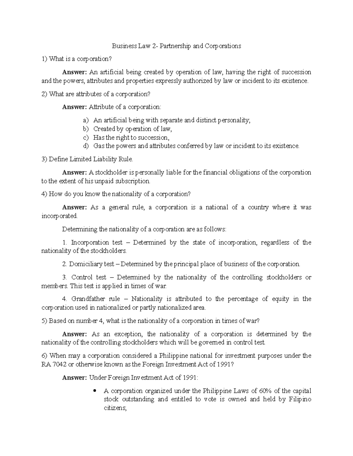 Partnership and Corporation - Business Law 2- Partnership and ...