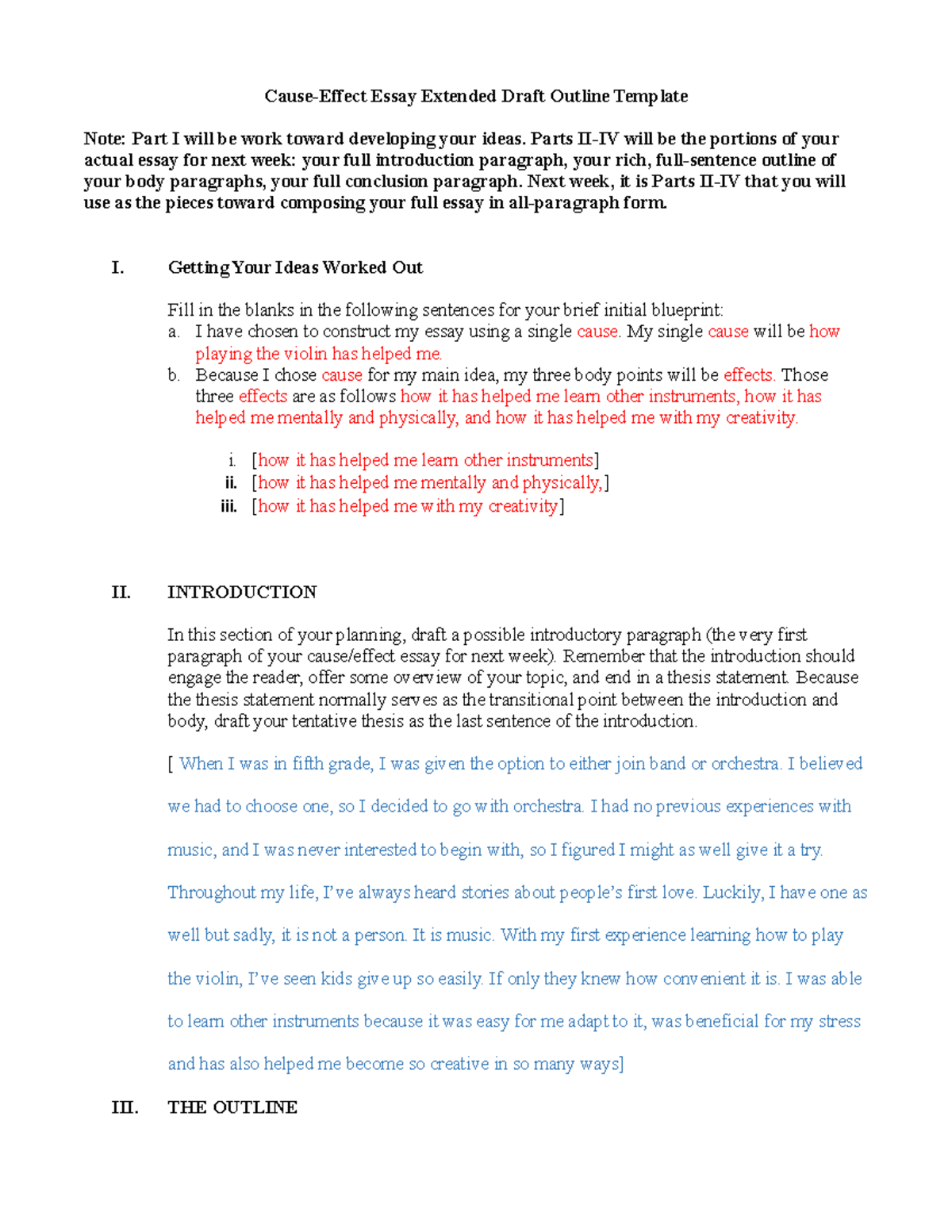 ENGL117 Week 5 Cause-Effect Extended Draft Outline Template - Cause ...