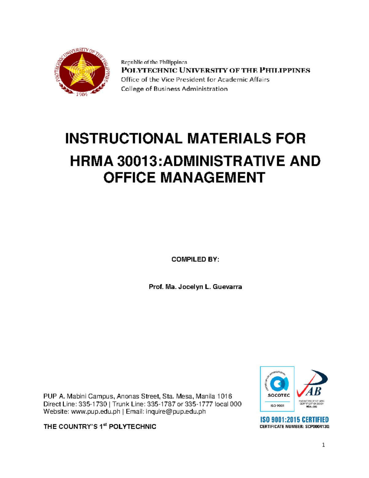 Compiled Modules - AOM - INSTRUCTIONAL MATERIALS FOR HRMA 30013 ...
