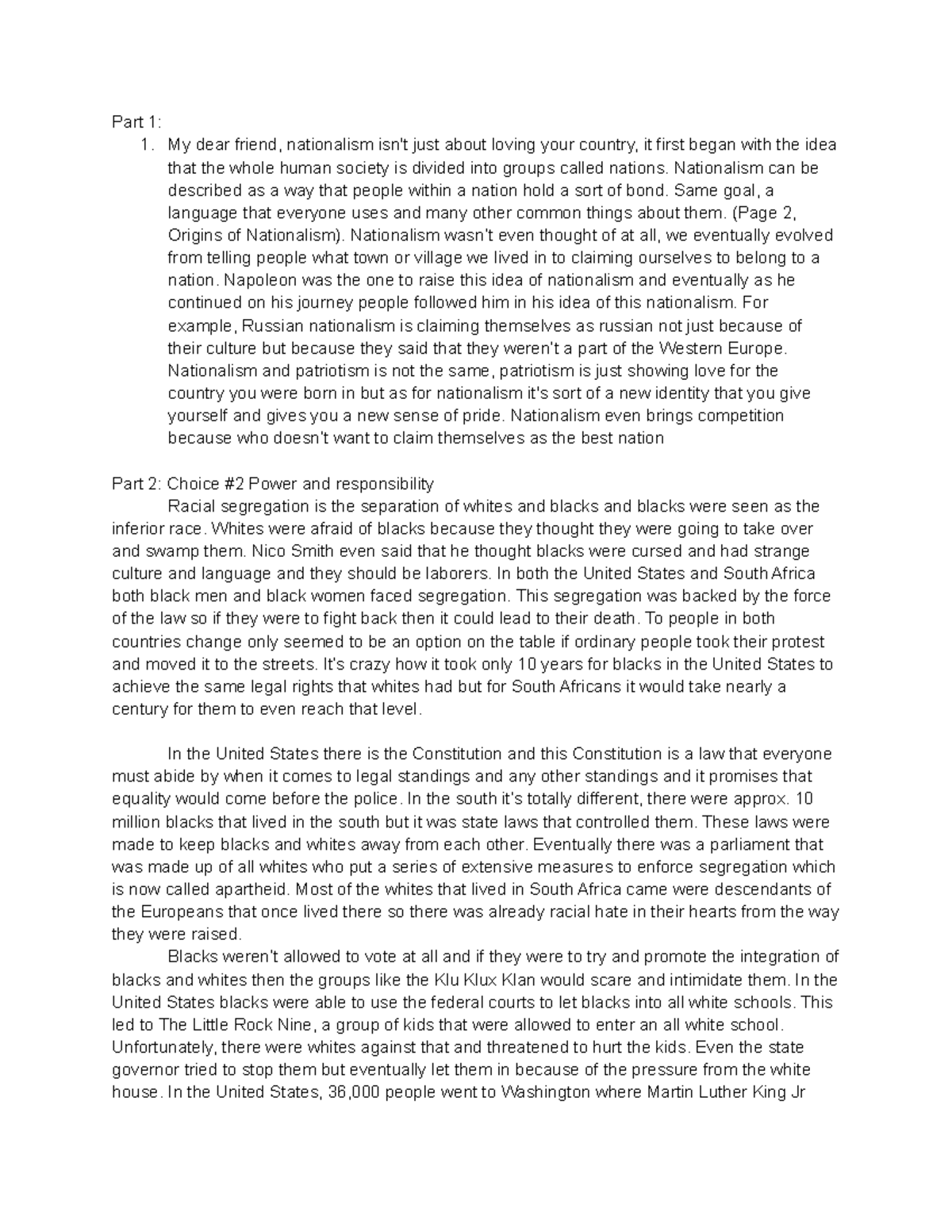 History Final - Part 1: 1. My dear friend, nationalism isn't just about ...