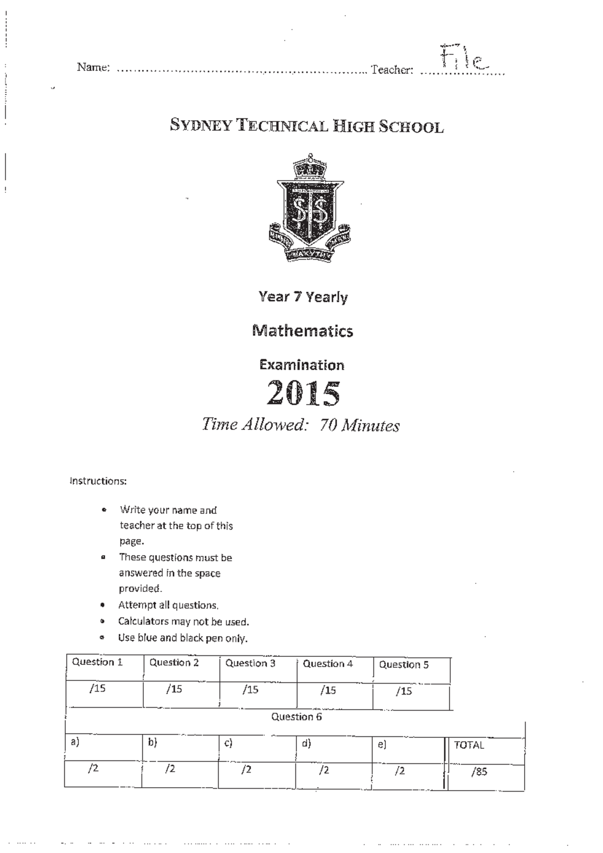 Year7 2015 Term4 Maths - Studocu