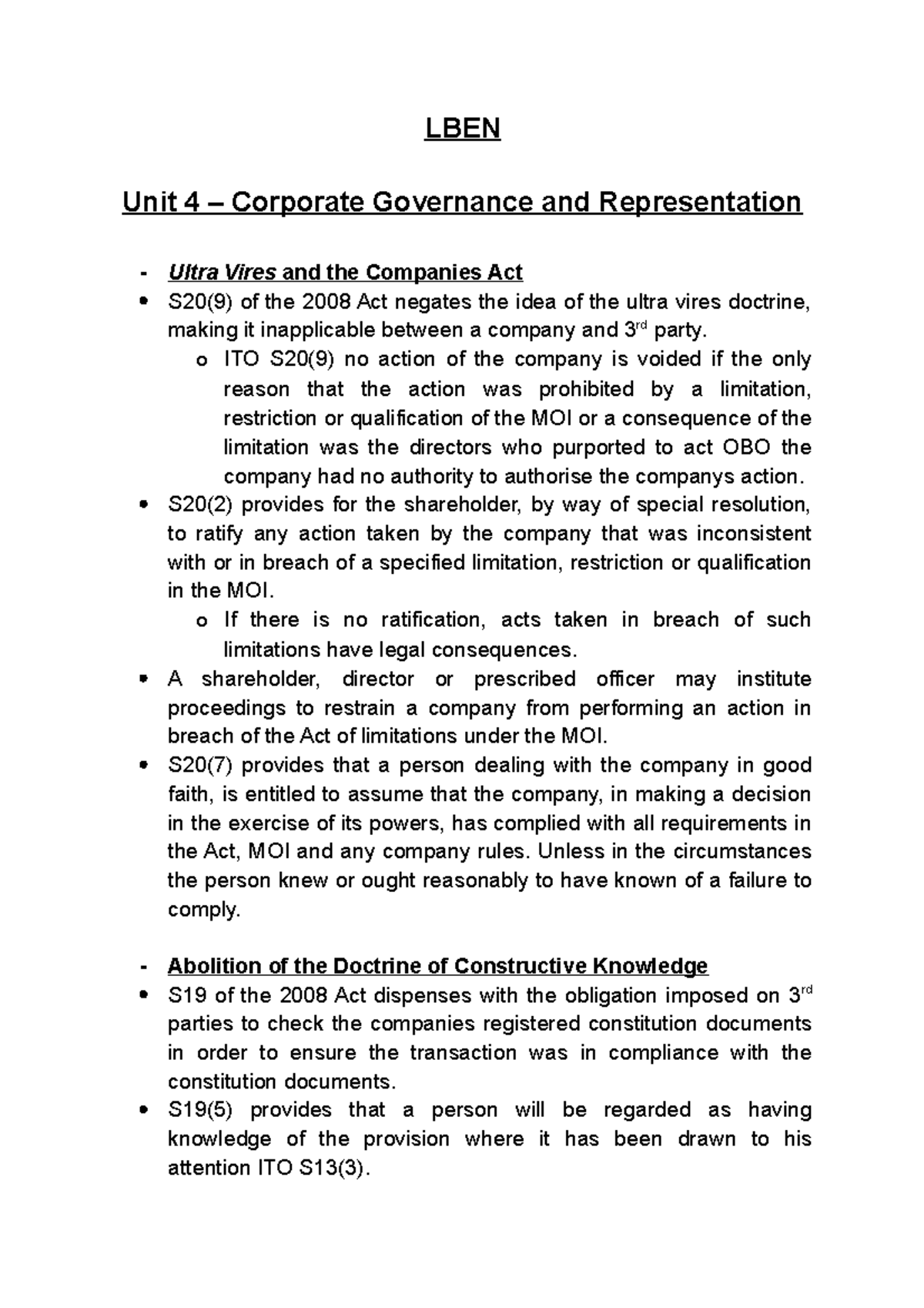 LBEN Unit 4 and 5- Notes - LBEN Unit 4 – Corporate Governance and ...