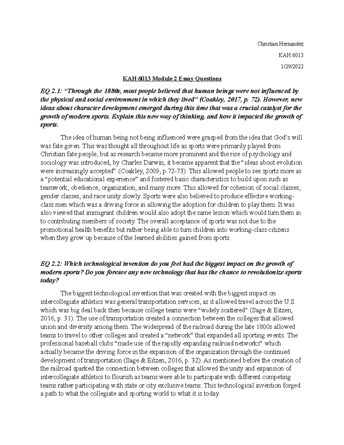 KAH 6013 Module 2 Essay Questions Spring 2022 - Christian Hernandez KAH ...
