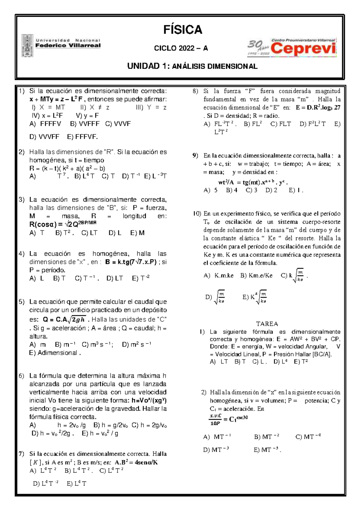 F sica 1 Fisica Si La Ecuaci n Es Dimensionalmente Correcta X