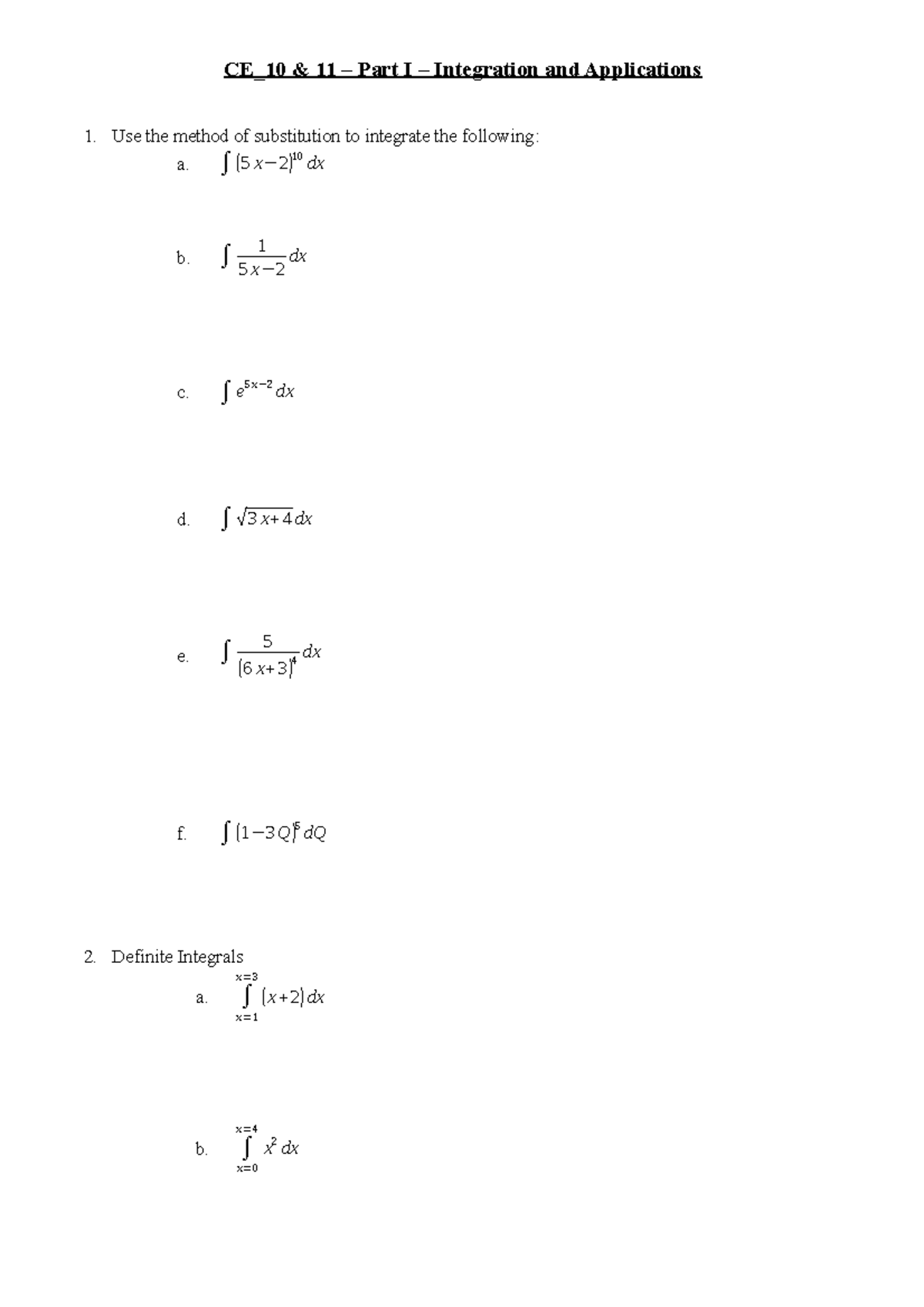 CE 10 & 11 Part I - Question - CE_10 & 11 – Part I – Integration and ...