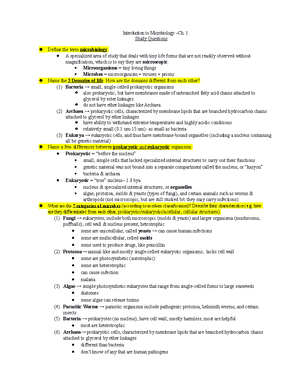 Study Guide Chapter 1 Introdution to Microbiology - BIOL41 Study Guide ...