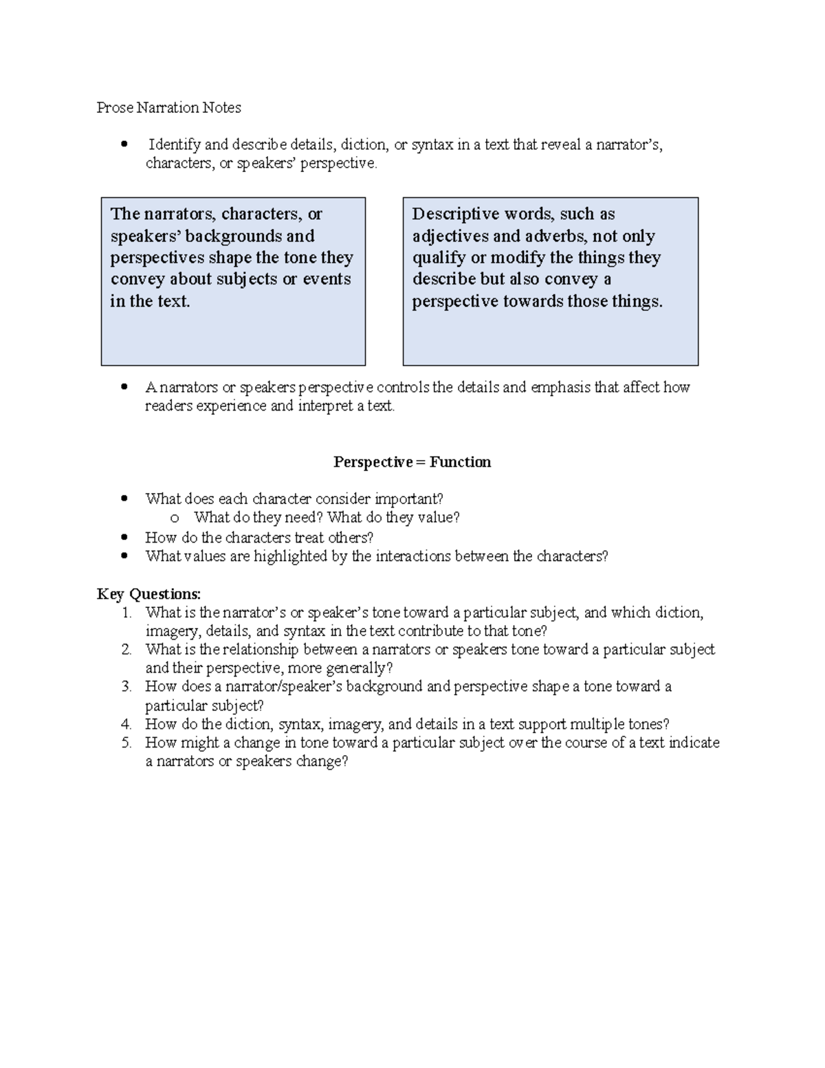 Prose Narration Notes - A narrators or speakers perspective controls ...