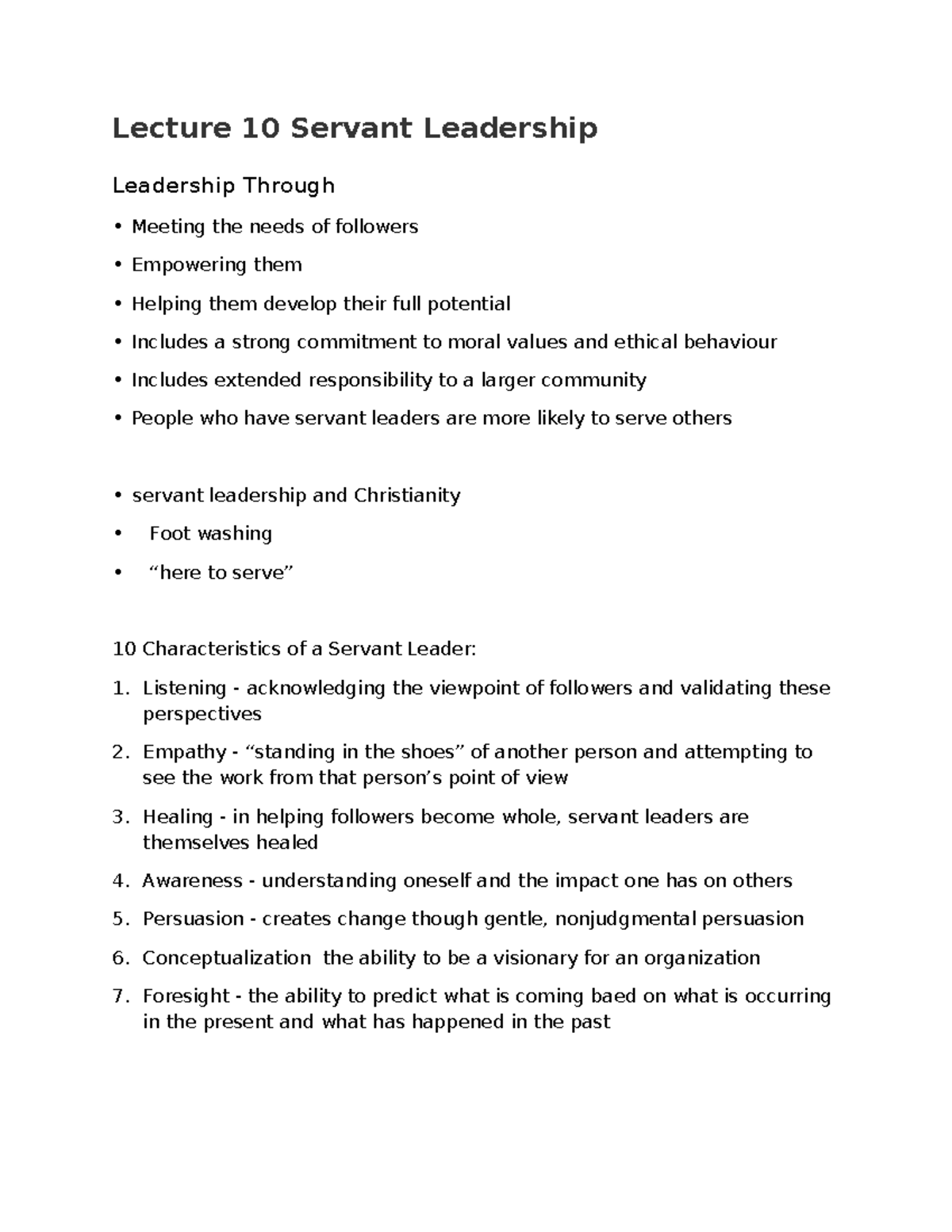 Lecture 10 Servant Leadership - Lecture 10 Servant Leadership ...