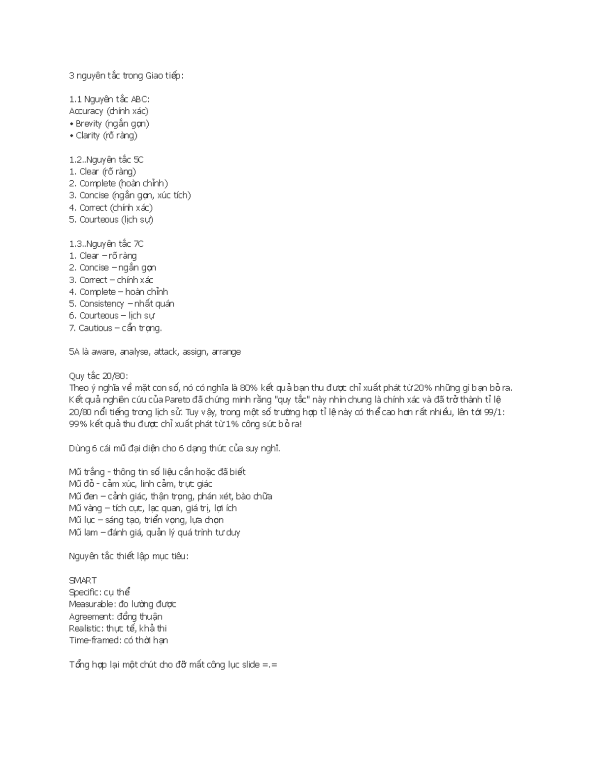 1 số cái trọng tâm ôn tập - PTKN co Dung - 3 nguyên t ắc trong Giao ti ếp: 1 Nguyên t c ABC:ắ ...