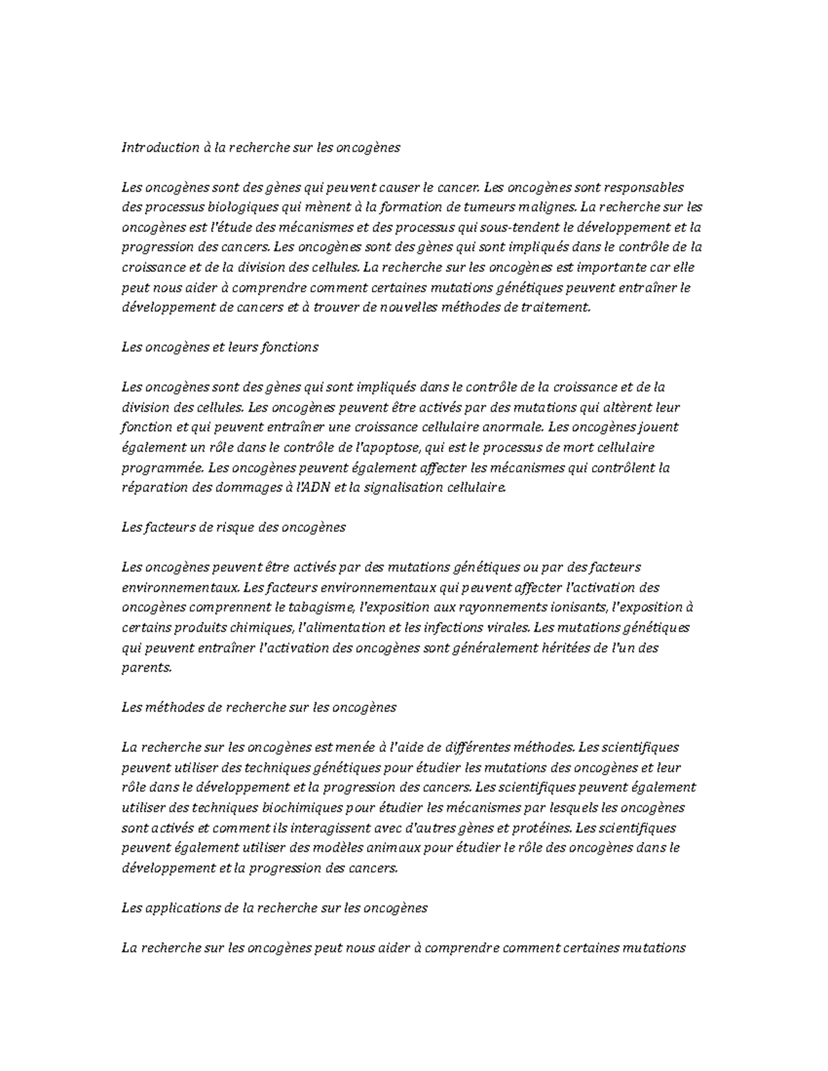 Oncogene Research Notes de cours - Introduction à la recherche sur les ...