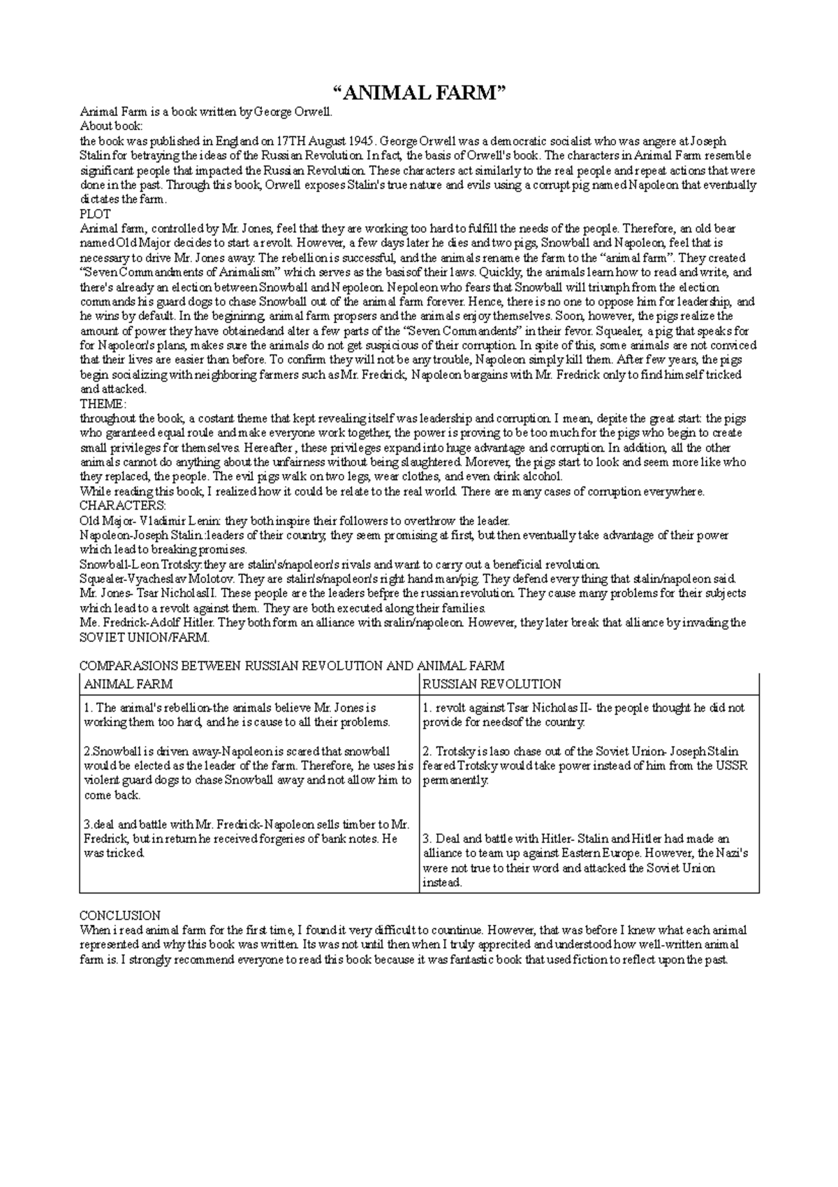 Animalfarm - ANIMAL FARM. STORY . PLOT. THEME . CHARACTERS COMPARASIONS ...