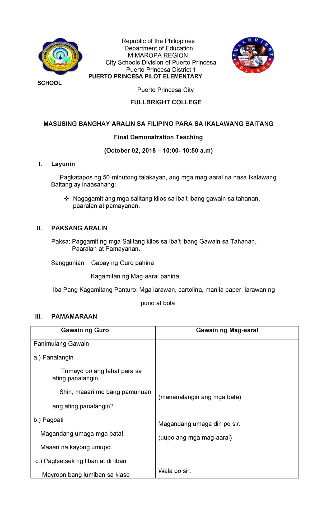412642424 Andie Detailed Lesson Plan in Filipino Grade 2 - Republic of ...