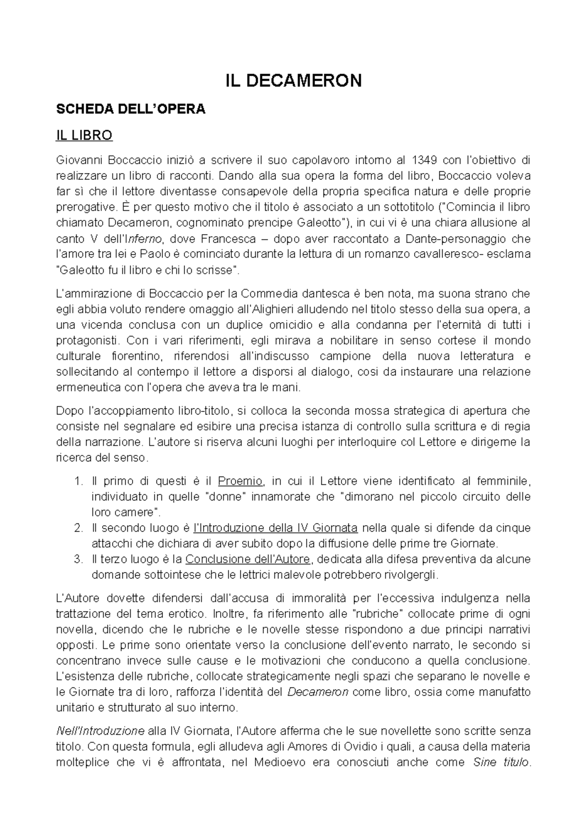 Riassunto Decameron - IL DECAMERON SCHEDA DELL’OPERA IL LIBRO Giovanni ...