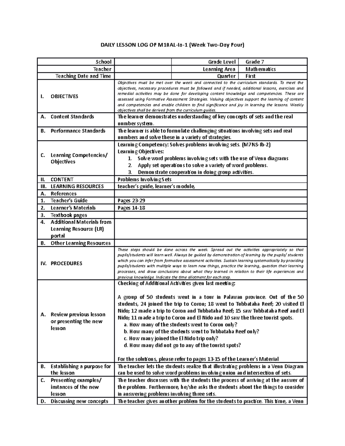 I-DAY 8 - lesson plan - DAILY LESSON LOG OF M10AL-Ia-1 (Week Two-Day ...