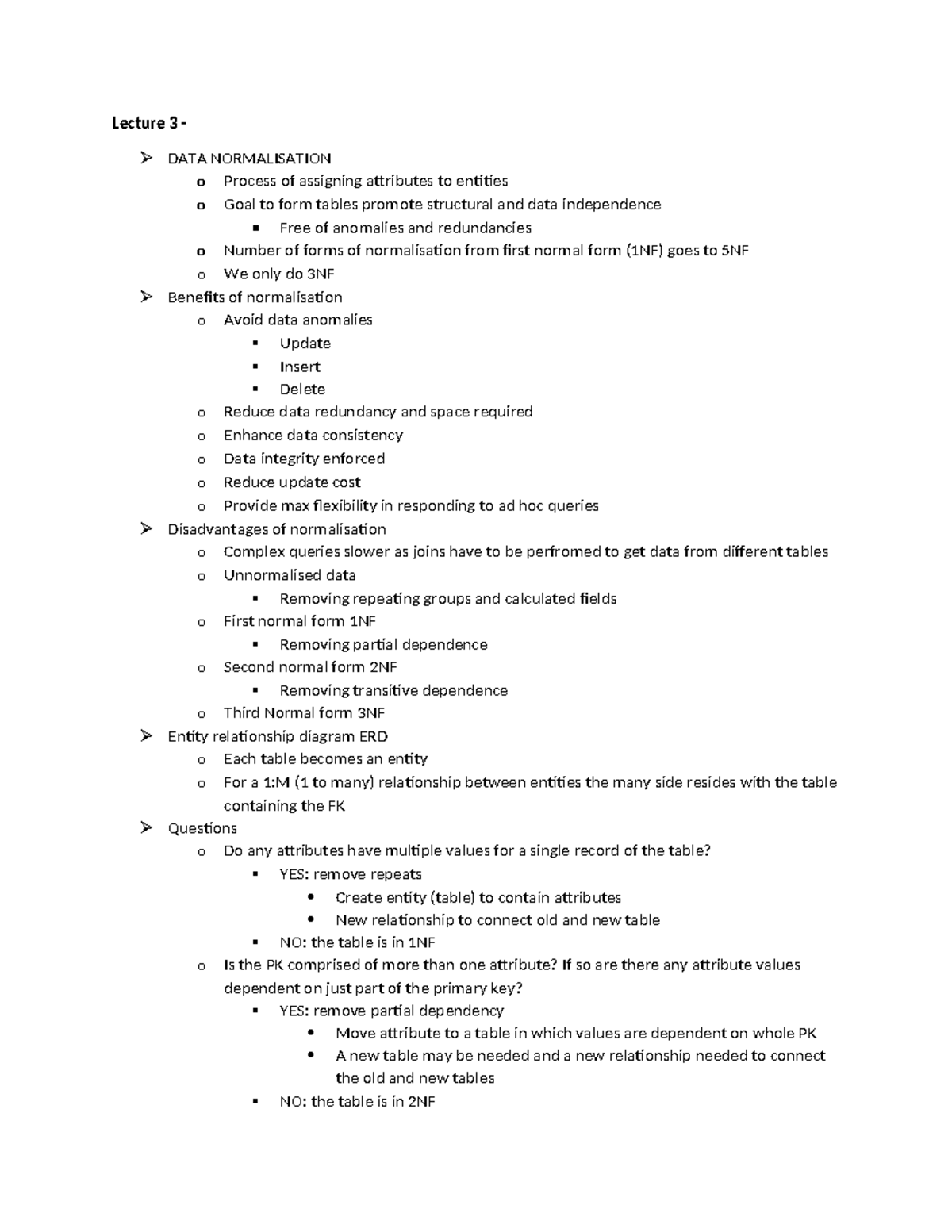 Lecture 3 - Lecture 3 - DATA NORMALISATION o Process of assigning ...