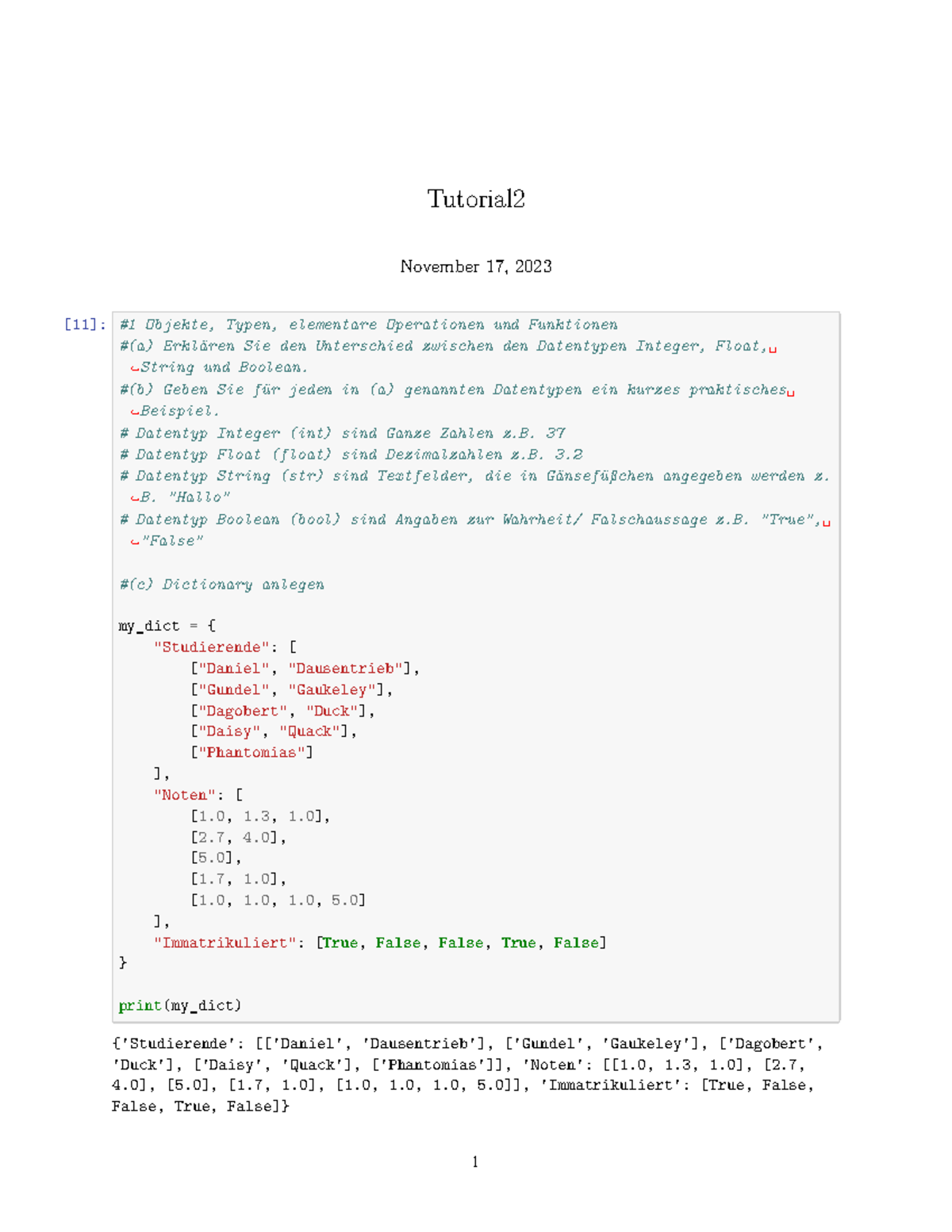 Tutorial 2 - Pflicht Tutoriumsaufgaben aus dem Semester WS 23/24 - Tutorial November 17, 2023 ...