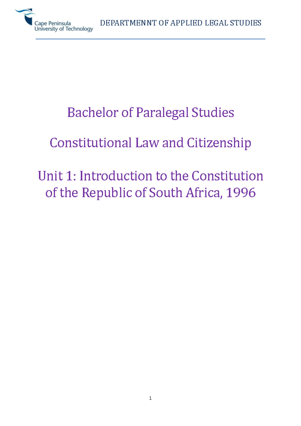 Unit 1 Introduction to Constitutional Law - Bachelor of Paralegal ...