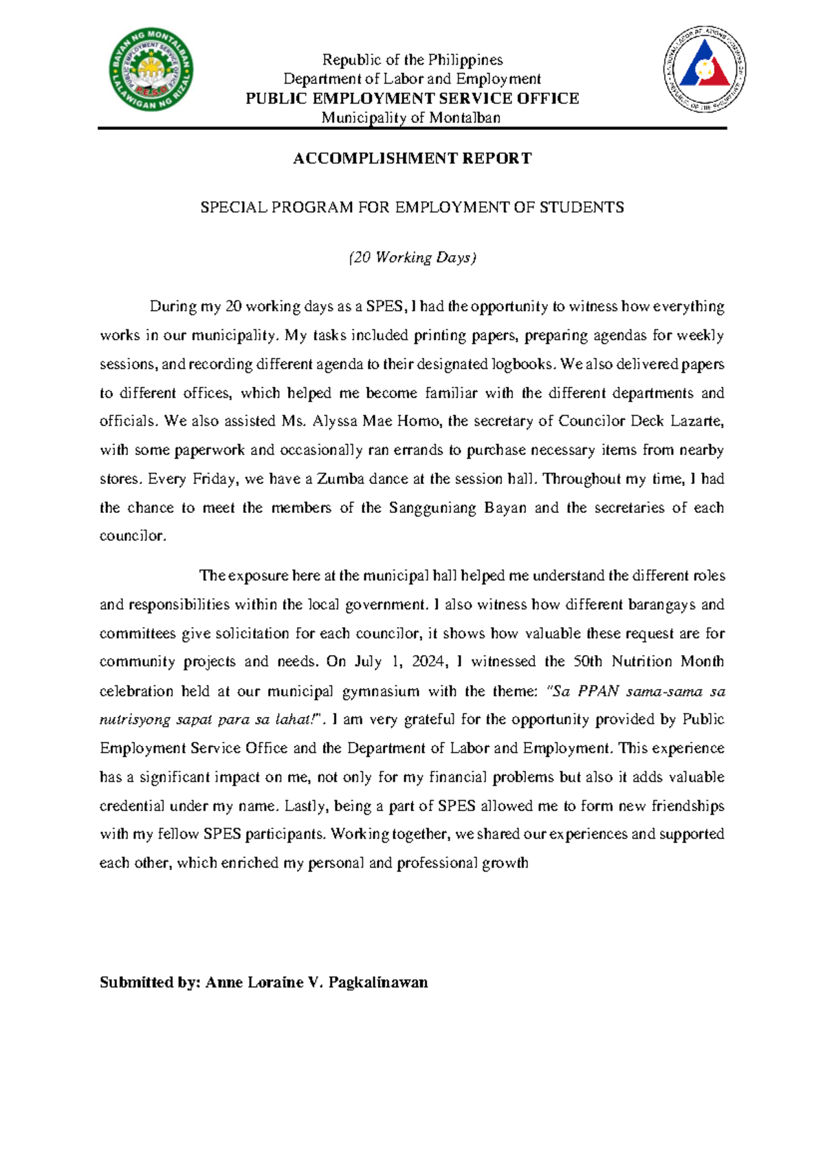 Accomplishment- Report- Loraine - Republic of the Philippines ...