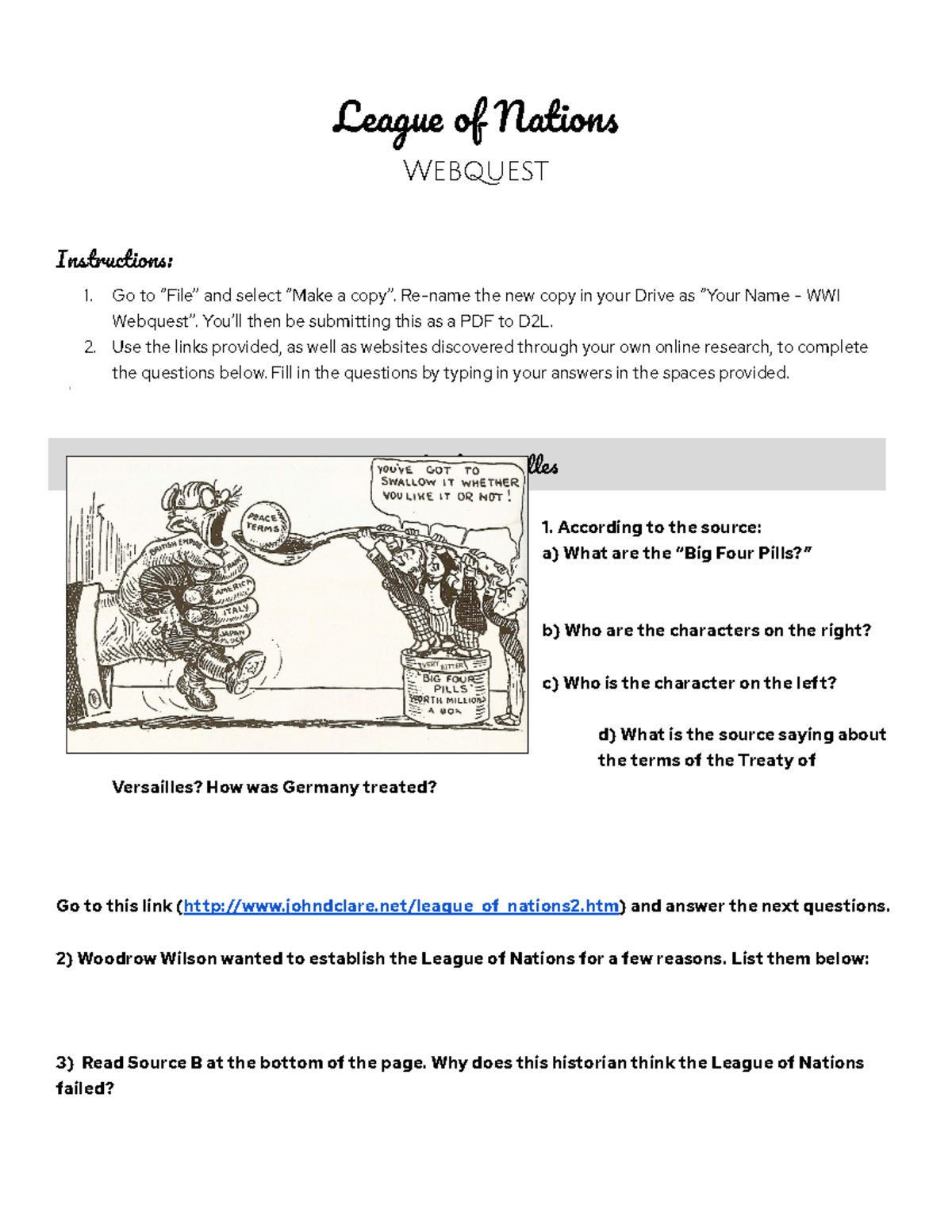 League of Nations - Webquest - League of Nations Webquest Instructions ...