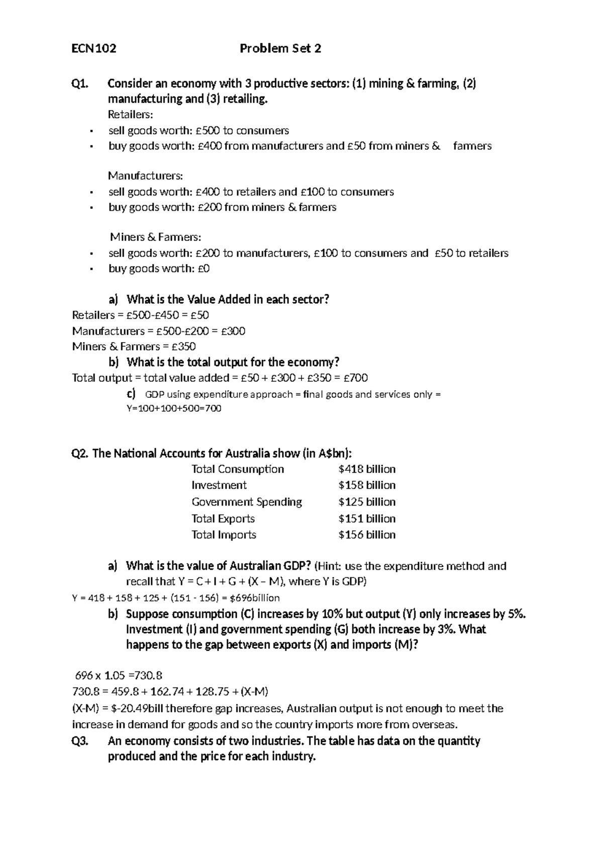 Macroeconomic Theory - ECN102 Problem Set 2 Q1. Consider an economy with 3 productive sectors ...