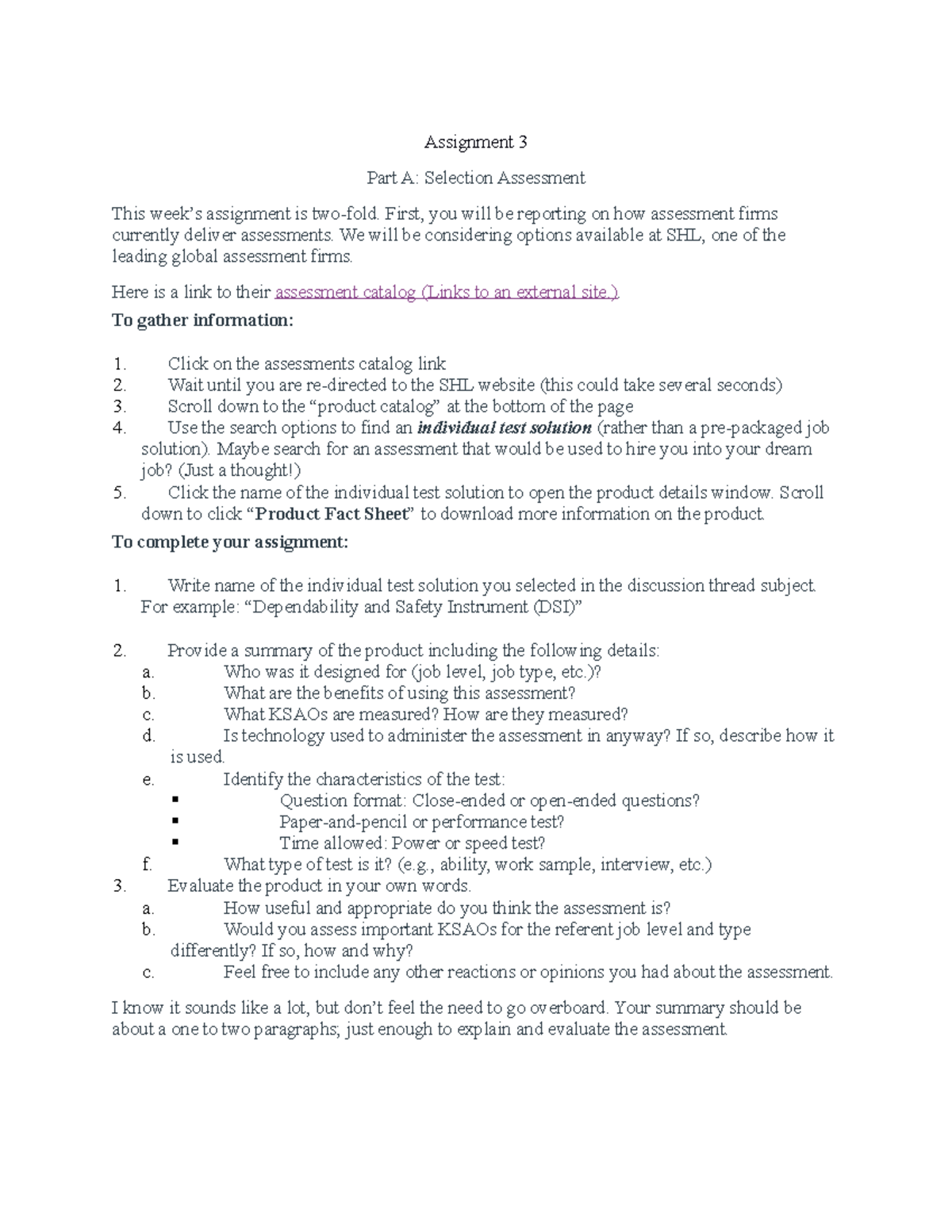 Assignment 3-Assessment Measures-1 - Assignment 3 Part A: Selection ...
