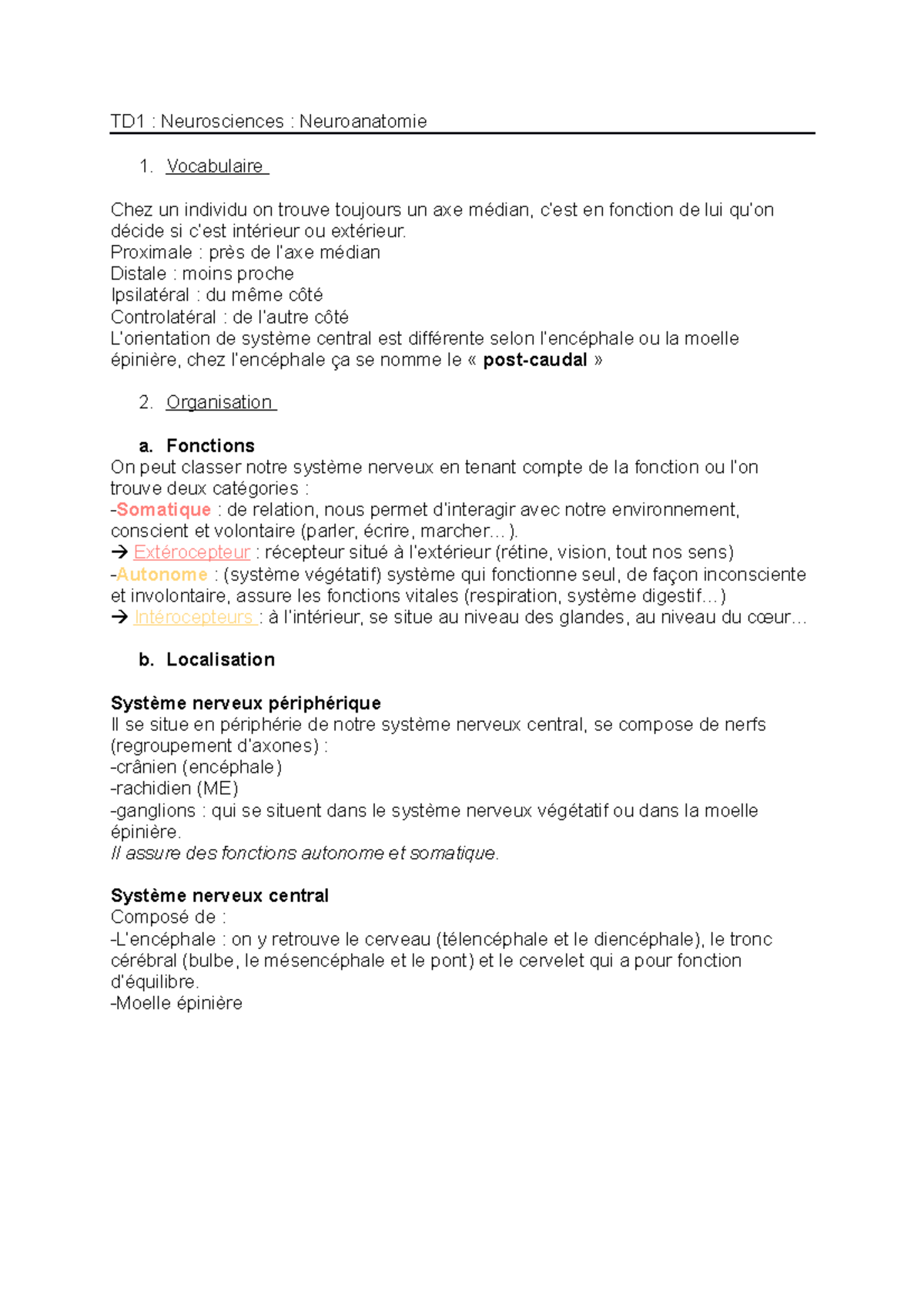 Td L2 S3 neuro 2022 - TD 1/2/3 - TD1 : Neurosciences : Neuroanatomie ...