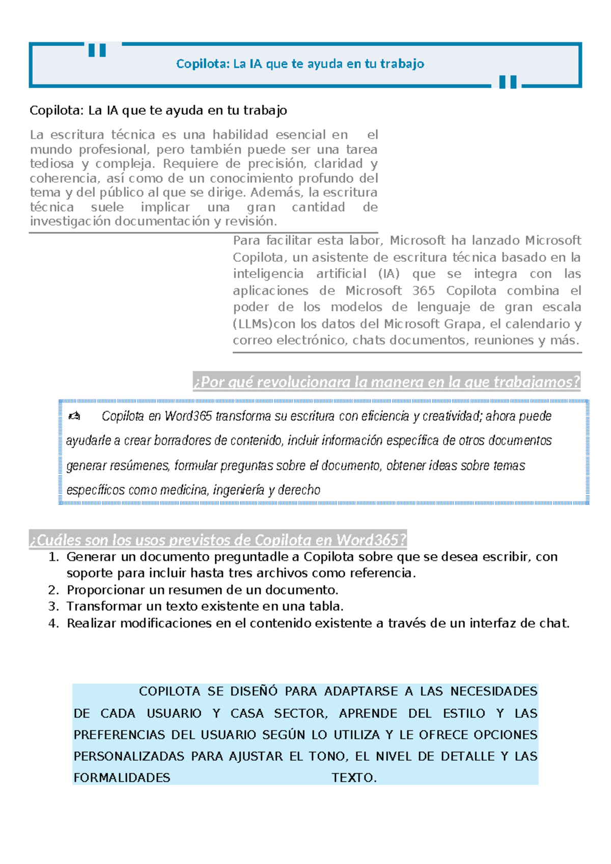 WORD 2 WEB-TP2- Obligatirio - Copilota: La IA que te ayuda en tu trabajo La escritura técnica es ...