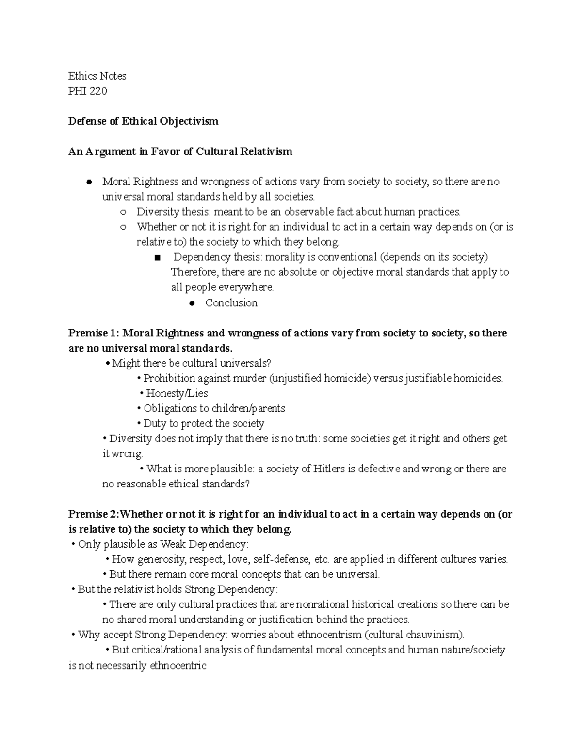 Ethic Notes 2 - Ethics Notes PHI 220 Defense of Ethical Objectivism An ... Ethic Notes 2 - Ethics Notes PHI 220 Defense of Ethical Objectivism An ...