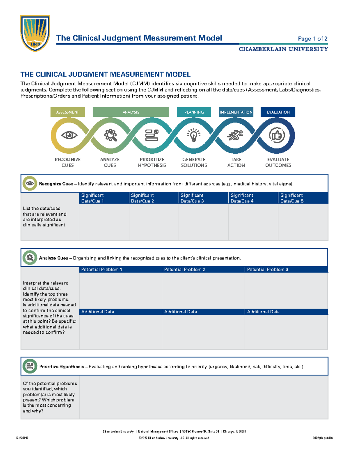 Clinical Judgment Measurement Model worksheet - 12-220192 ©2022 ...