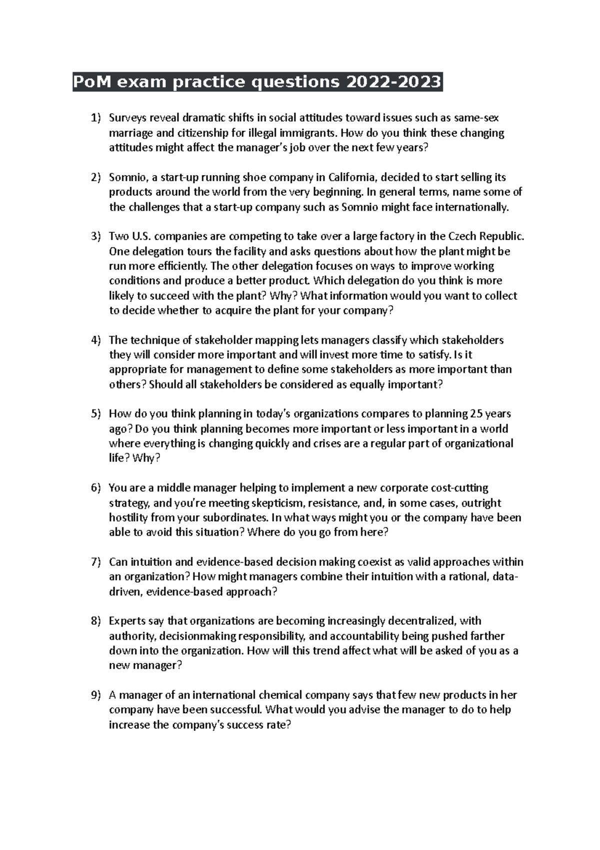 Po M exam practice questions 2022 - PoM exam practice questions 2022 ...