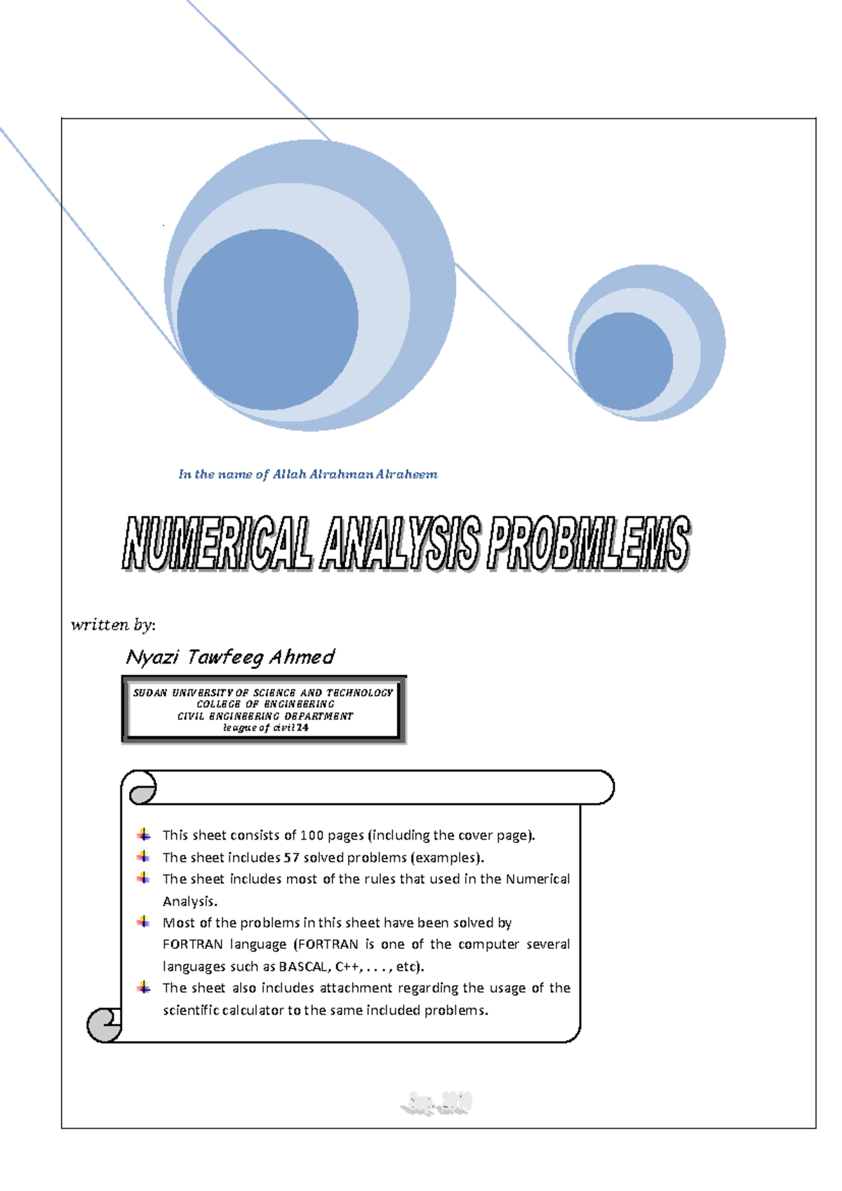 Numerical Analysis Problems Nyazi Tawfeeg Ahmed This Sheet Consists
