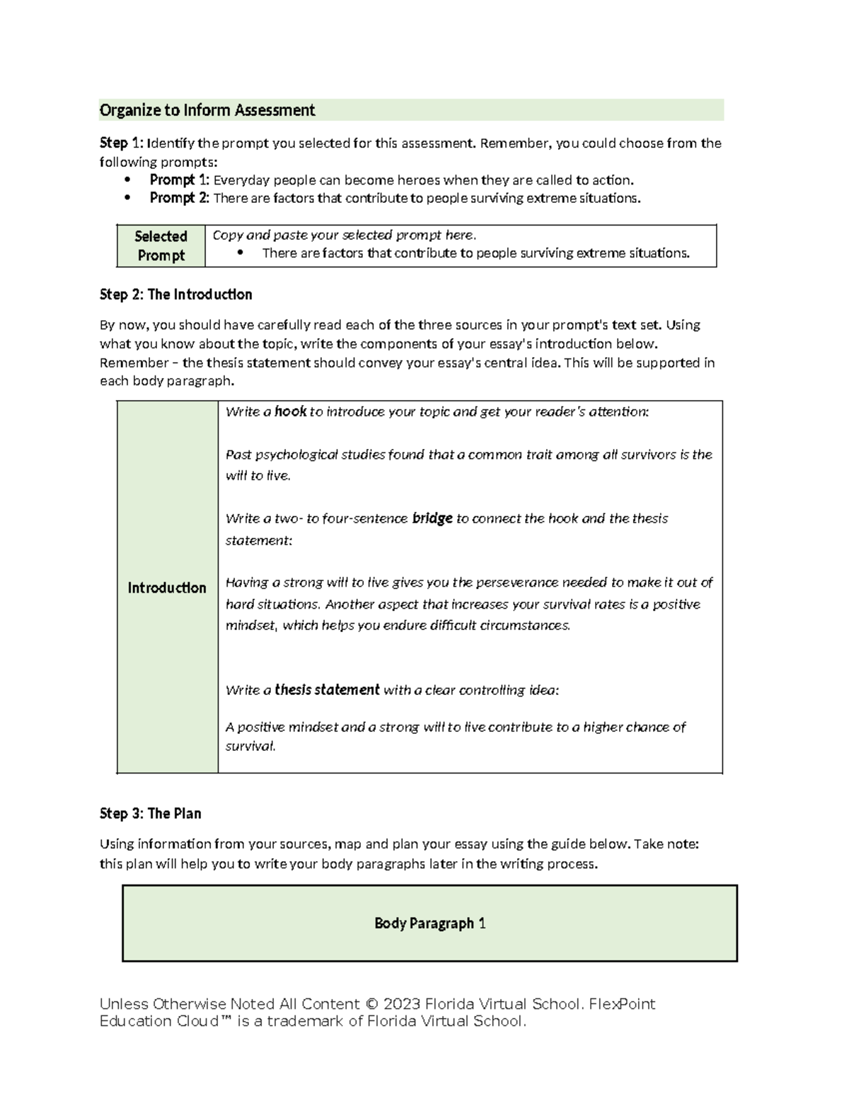 Organize to inform assessment - Organize to Inform Assessment Step 1 ...
