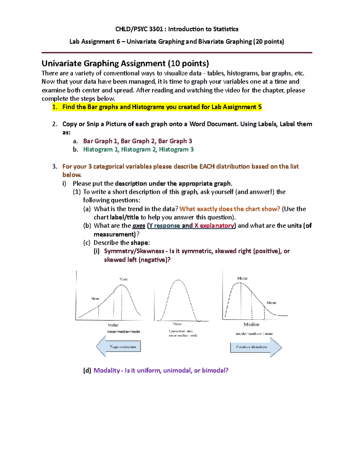 Lab Assignment 6 Univariate and Bivariate Graphing-1 - CHLD/PSYC 3301 : Introduction to ...