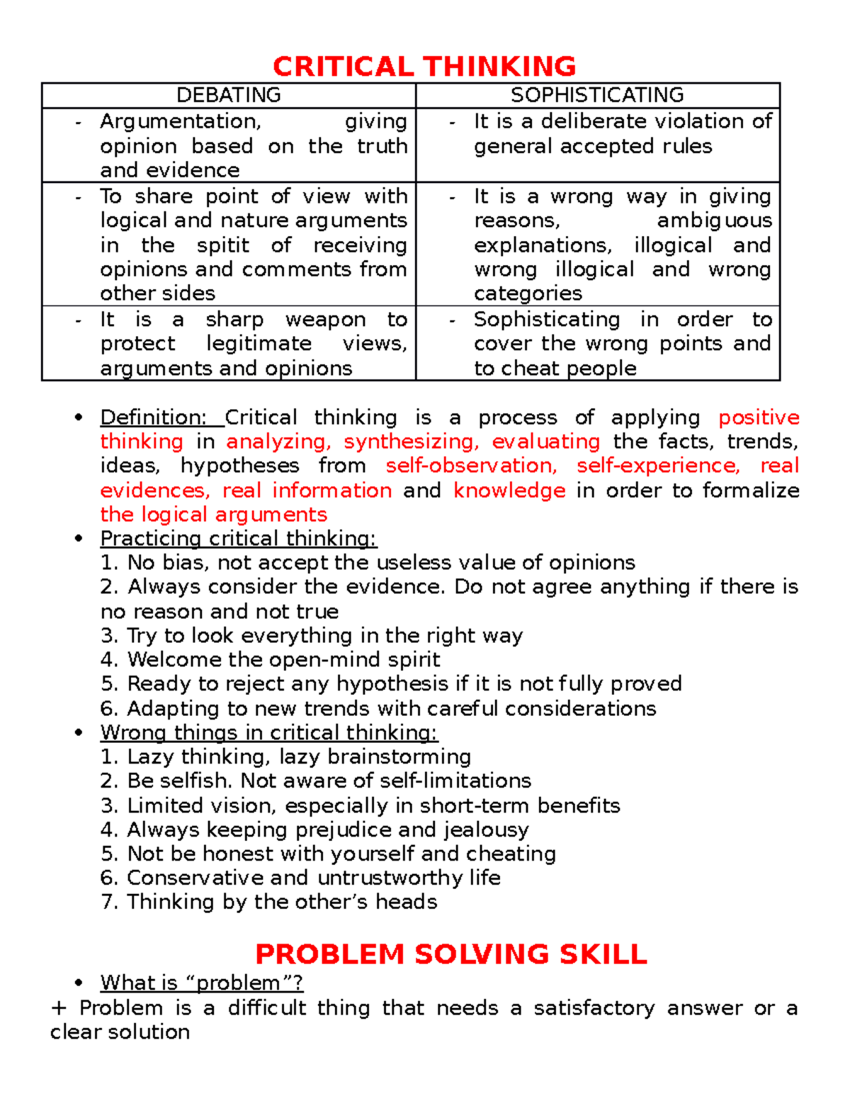 Soft skills - CRITICAL THINKING DEBATING SOPHISTICATING Argumentation ...
