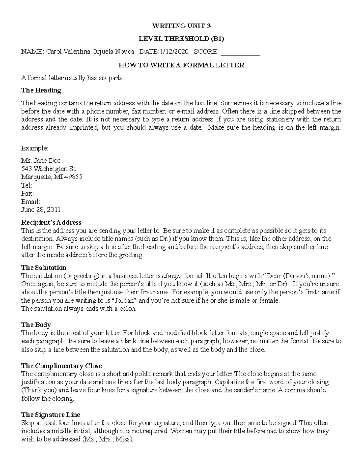 Writing UNIT 3 Level B1 - WRITING UNIT 3 LEVEL THRESHOLD (B1) NAME ...