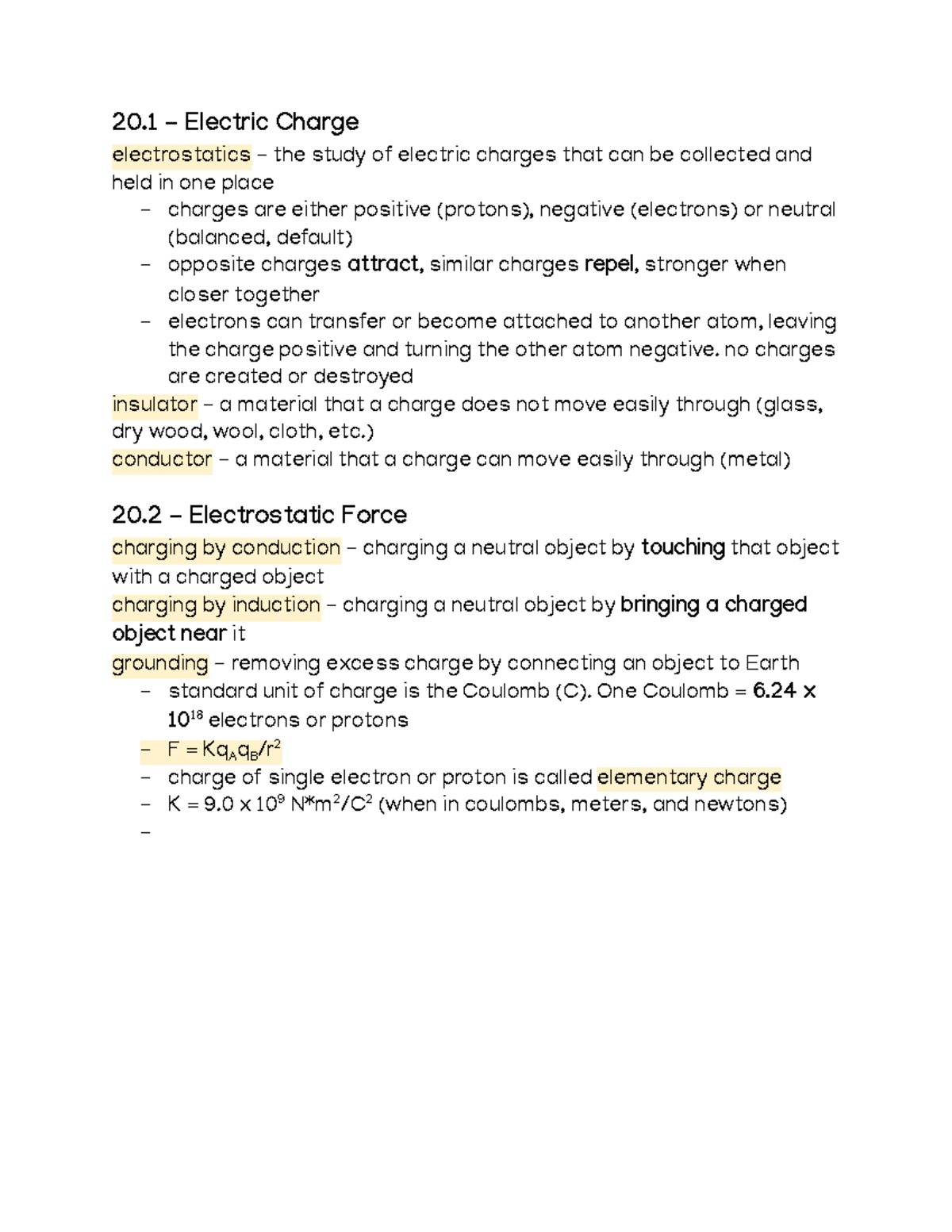 Chapter 20 - Electrostatic Forces - 20 - Electric Charge electrostatics - the study of electric ...