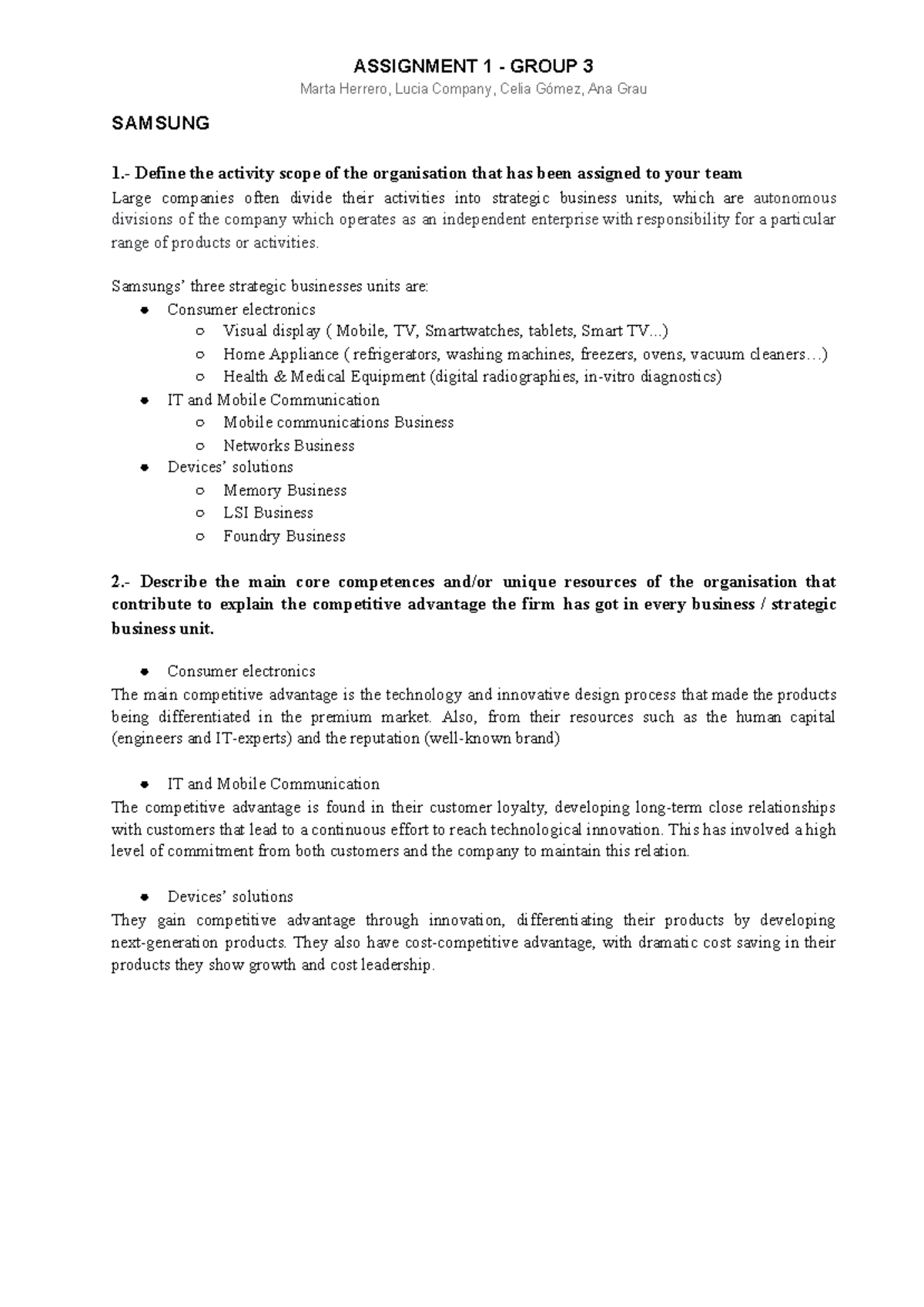 Assignment 1 Group 3 Strategic TASK direccion estrategica task - ASSIGNMENT 1 - GROUP 3 Marta ...