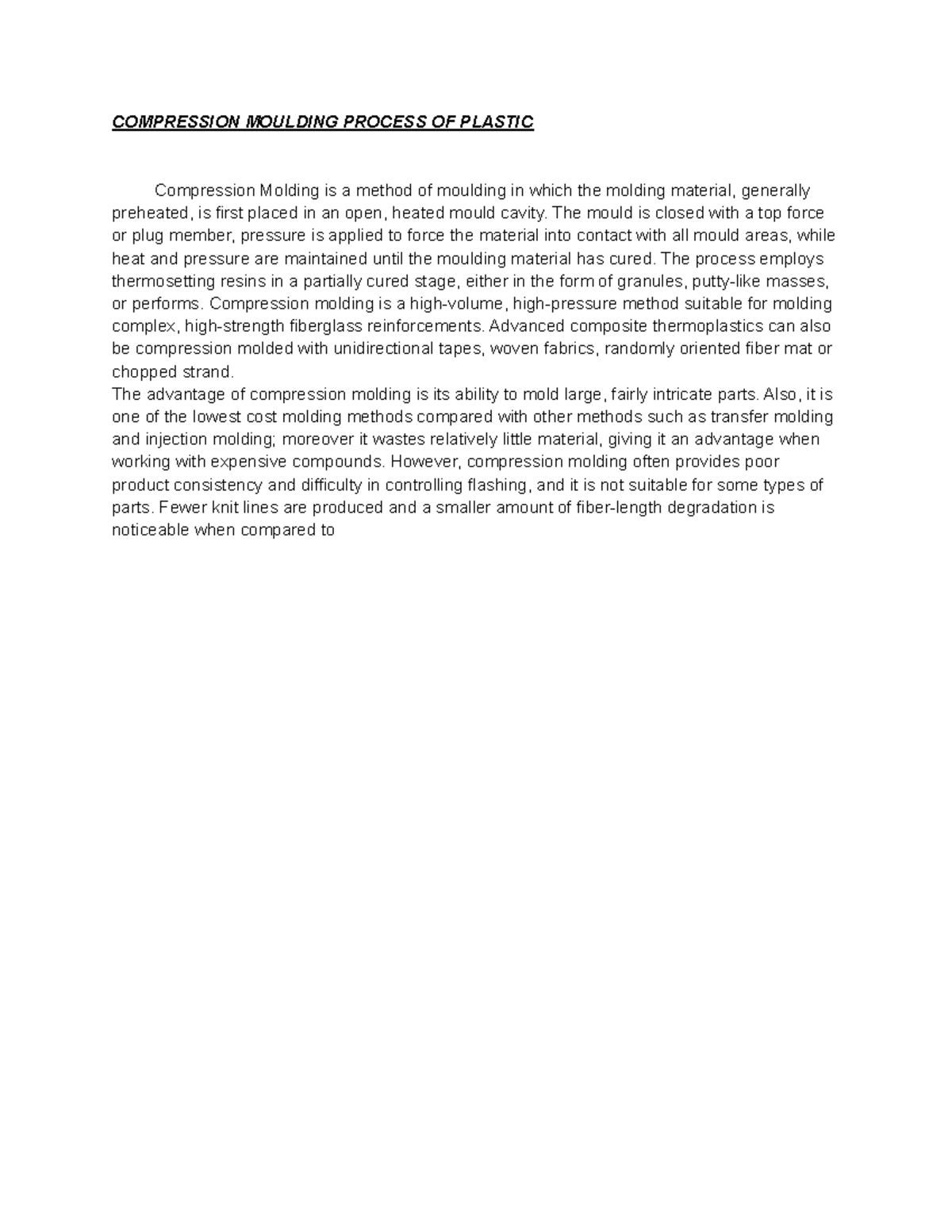 Compression Moulding Process OF Plastic - COMPRESSION MOULDING PROCESS ...