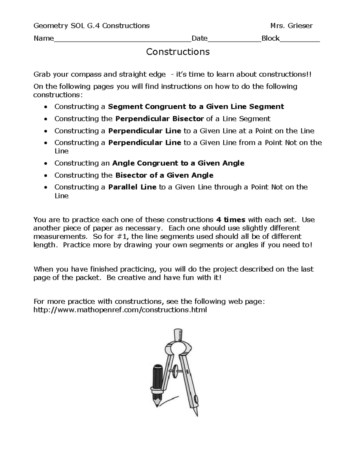 Geo G.4 Constructions Notes PDF - Geometry SOL G Constructions Mrs ...