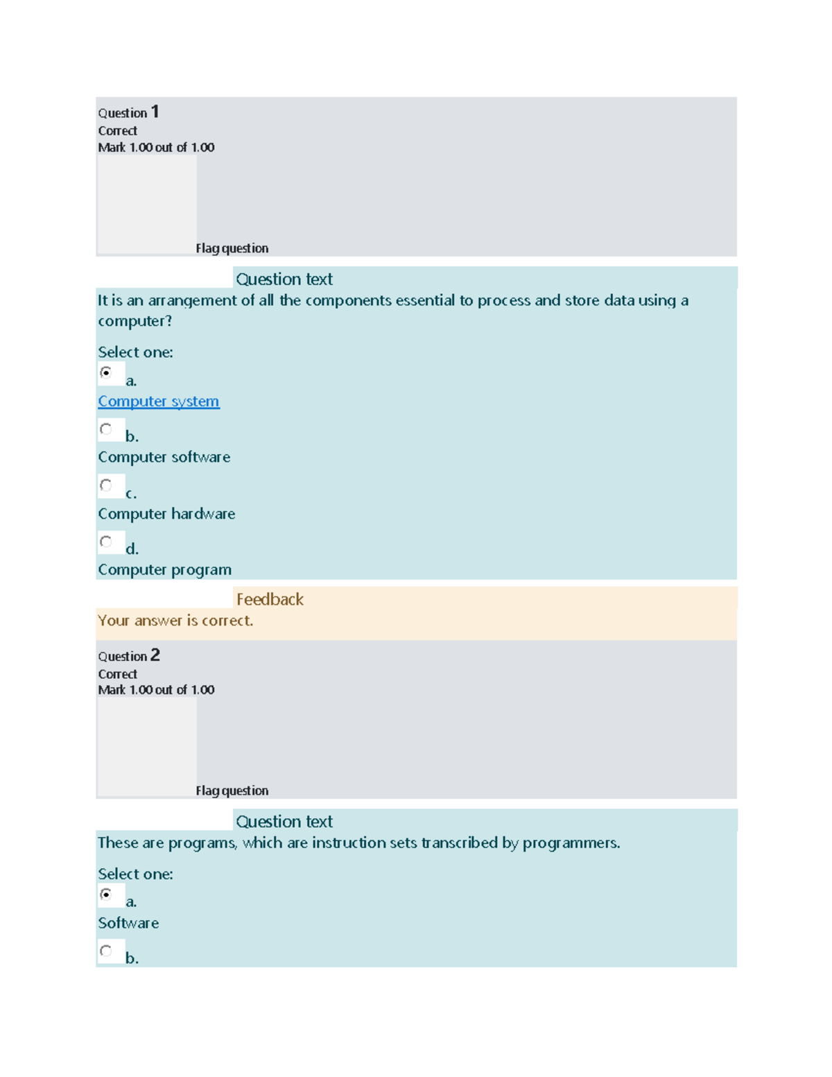Programming Logic and Design PQ1 PQ2 - Question 1 Correct Mark 1 out of ...