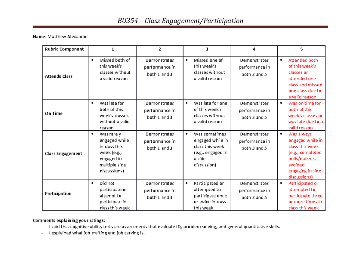 Class participation oct 26 - BU354 – Class Engagement/Participation ...
