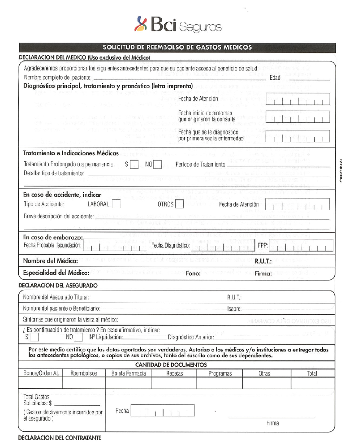 Formulario reembolso salud bci seguros - Bci Seguros SOLICITUD DE REEMBOLSO DE GASTOS MEDICOS ...