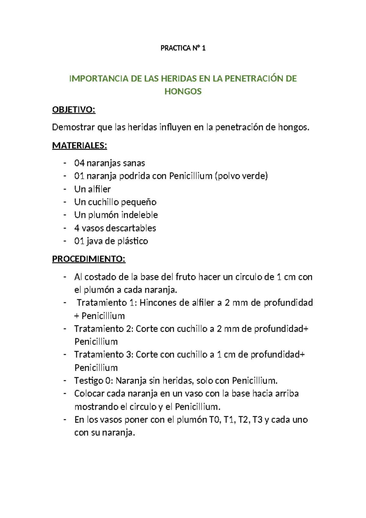 Practica N 1 fitopatologia 2023 - PRACTICA N° 1 IMPORTANCIA DE LAS HERIDAS EN LA PENETRACIÓN DE ...