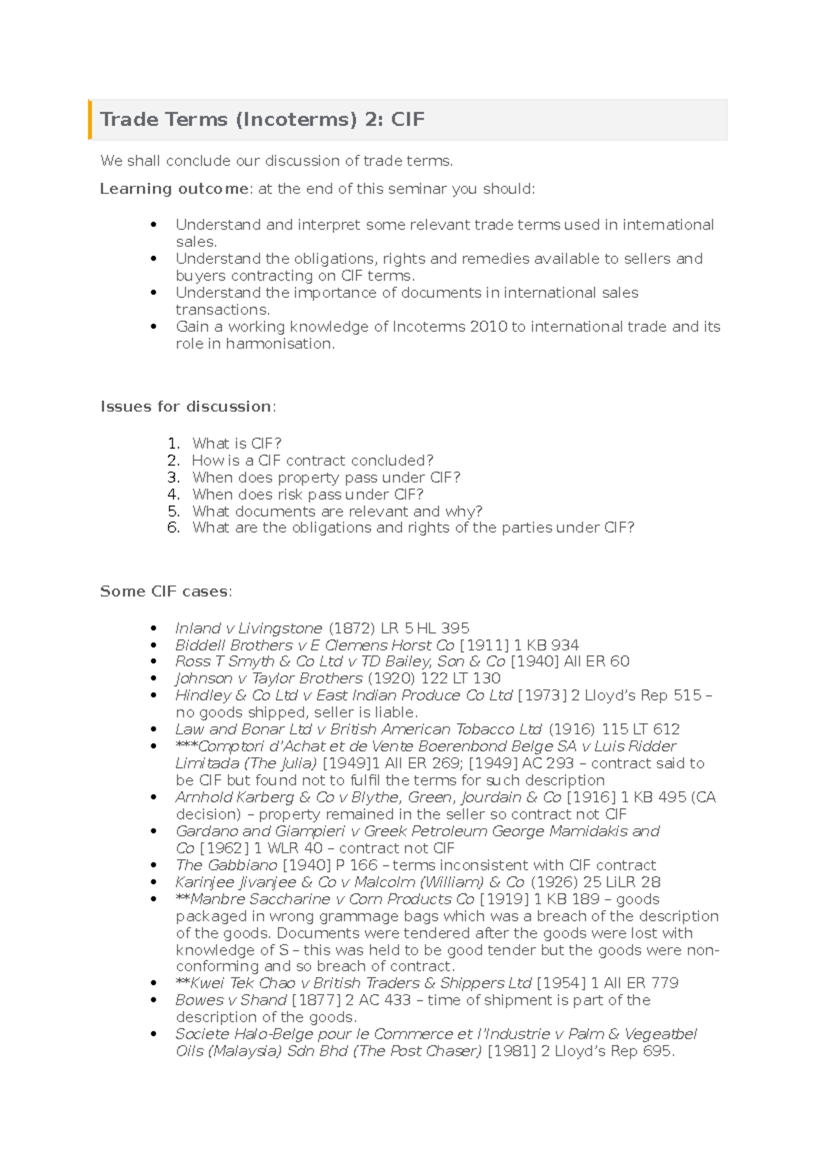 Trade Terms Incoterms 2 CIF - Trade Terms (Incoterms) 2: CIF We shall ...