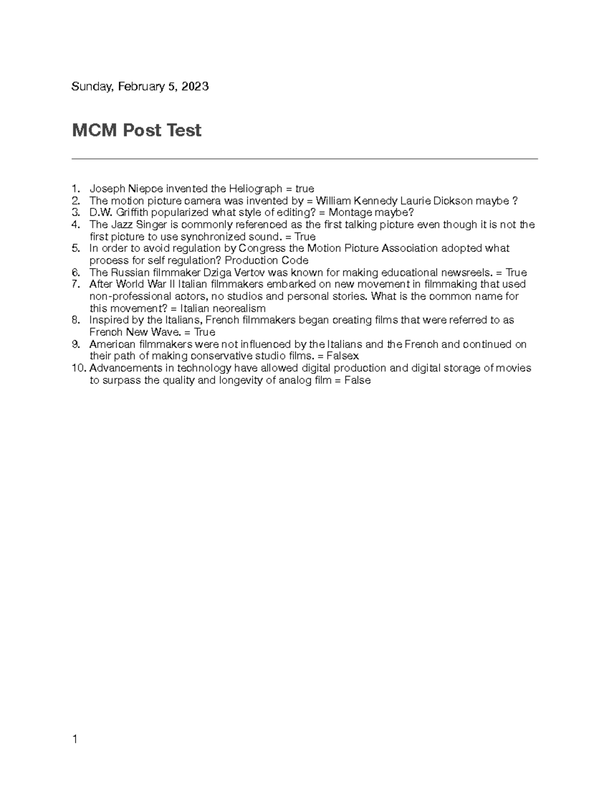 MCM POST TEST - Mr.Shelton - Sunday, February 5, 2023 MCM Post Test ...