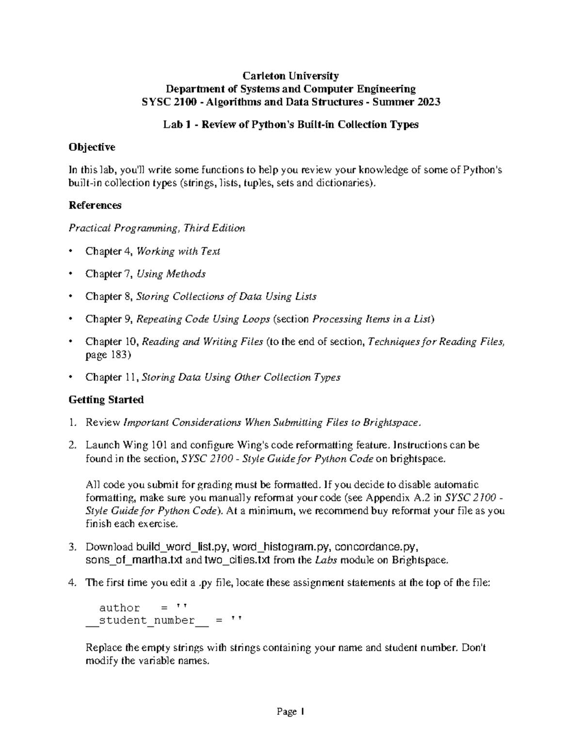 Summer23 lab support - Carleton University Department of Systems and ...