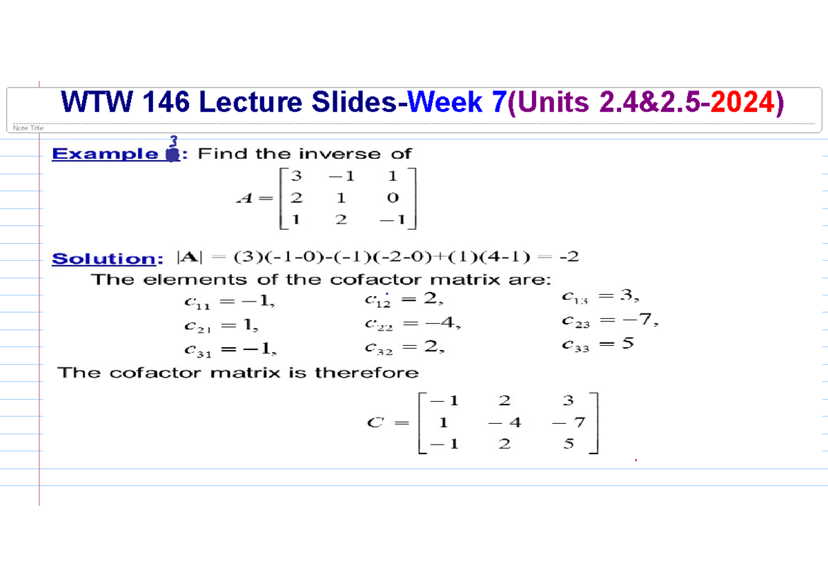 WTW 146 Lecture Slides - Week 7(Units 2 - Definitions 2 : 2 A system of ...